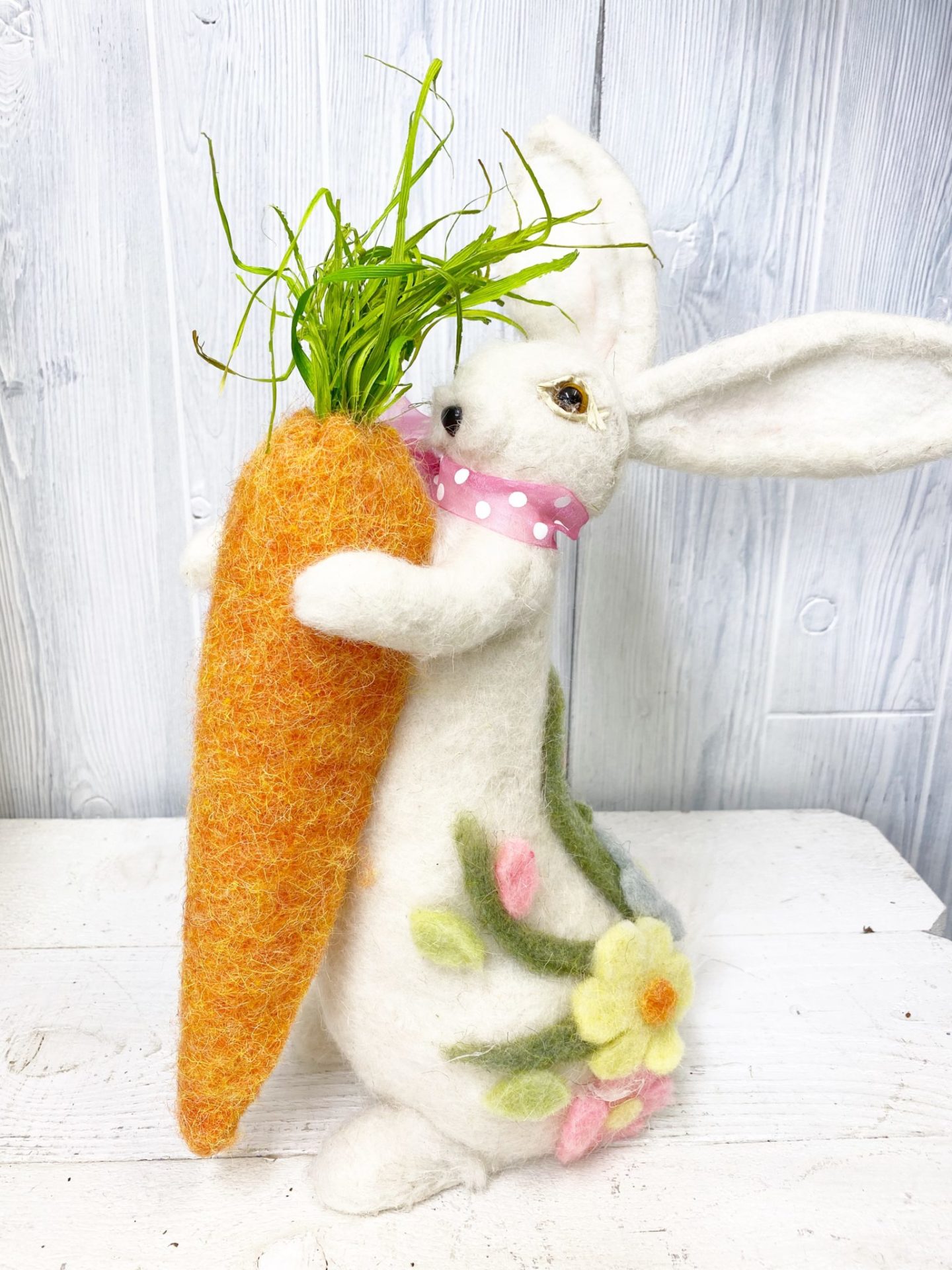 Standing Felted Bunny with a Carrot - Kelea's Florals