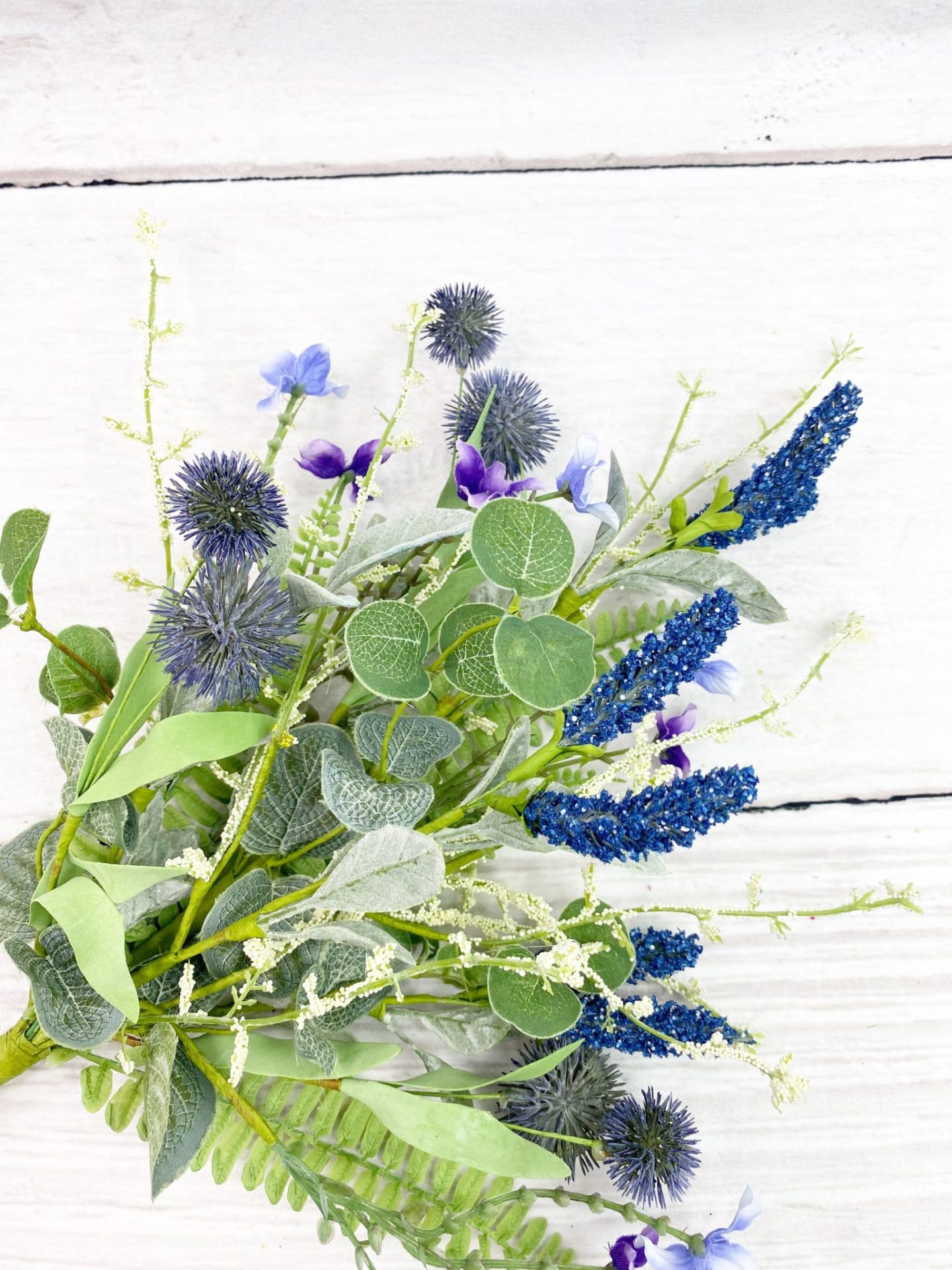Blue Cattail Pom Pom & Leaves Bush - Kelea's Florals