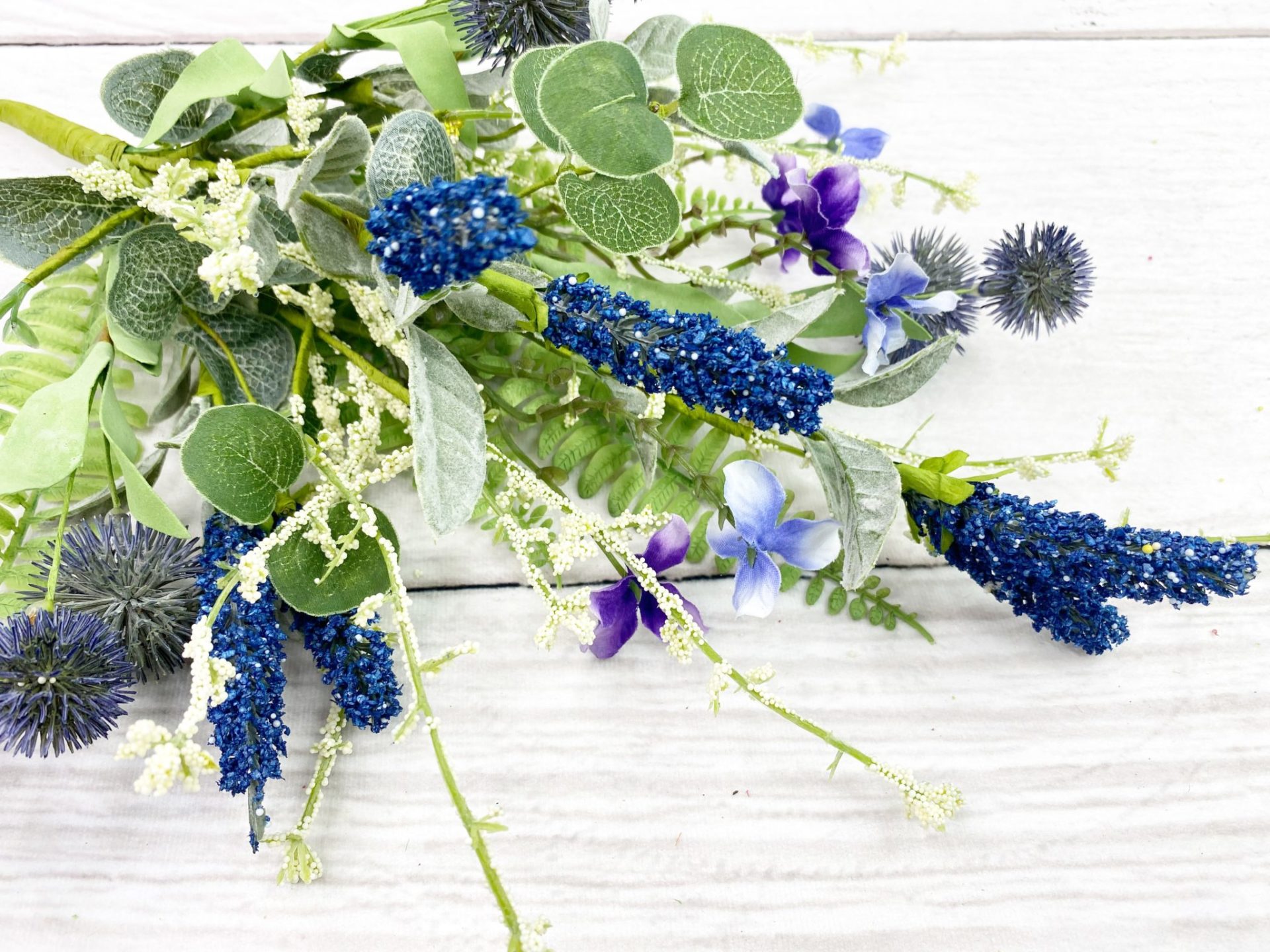 Blue Cattail Pom Pom & Leaves Bush - Kelea's Florals