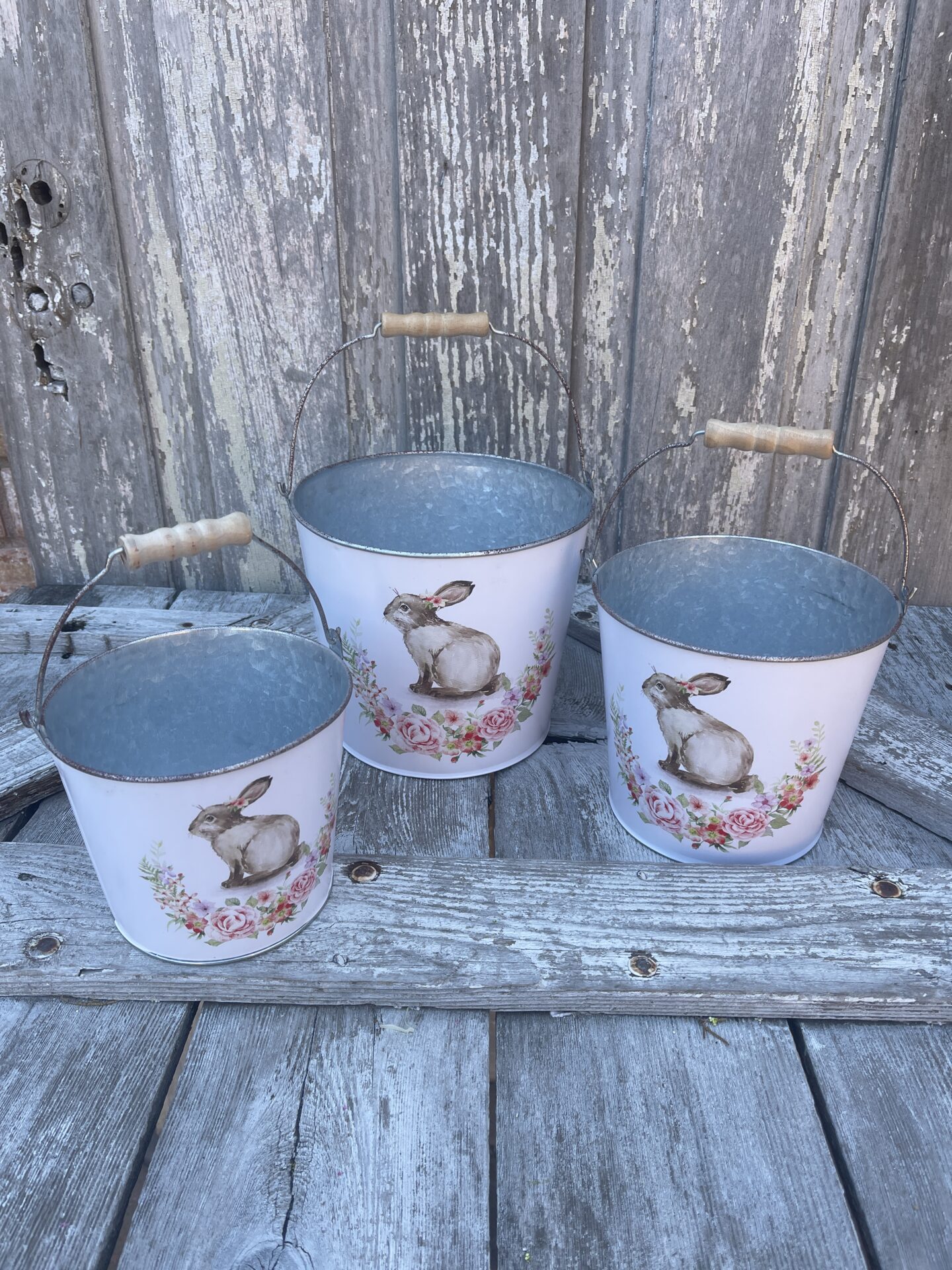 3 Metal Bunny Bucket with Handle - Kelea's Florals