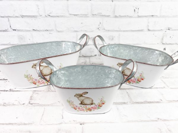 Set of 3 Metal E. Bunny Oval Planter - Kelea's Florals