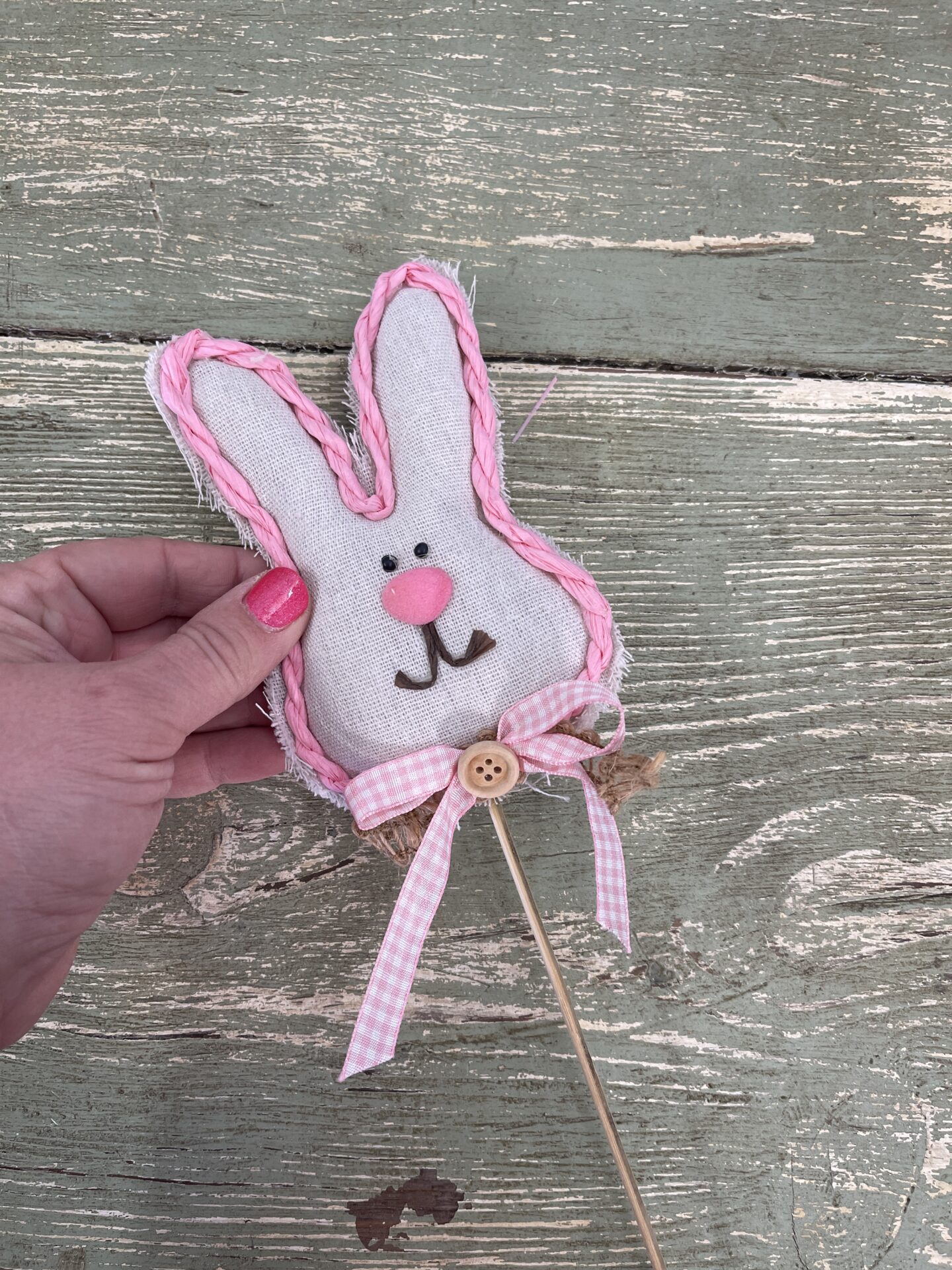 Pink Fabric Easter Bunny Head Pick - Kelea's Florals