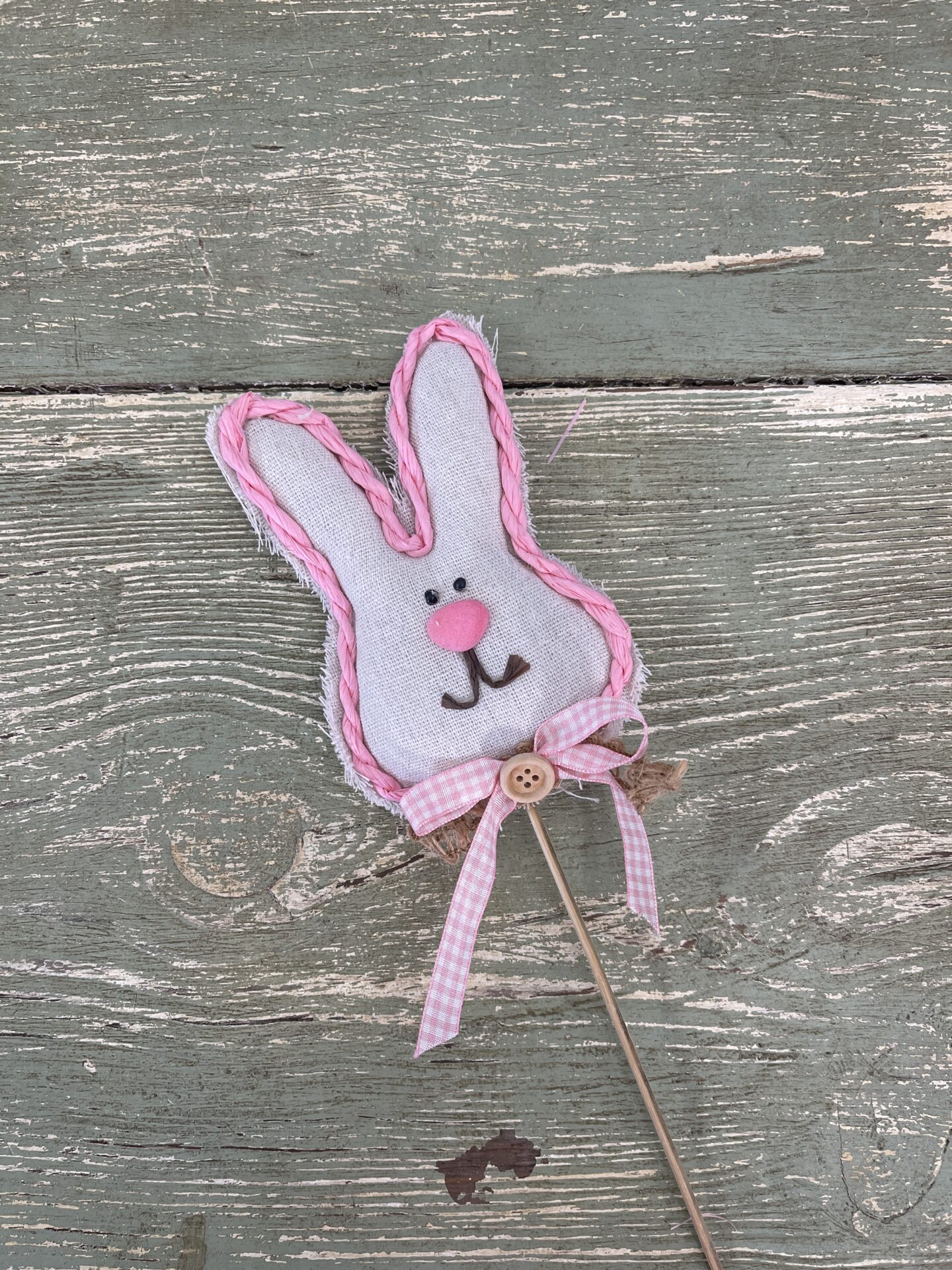 Pink Fabric Easter Bunny Head Pick - Kelea's Florals