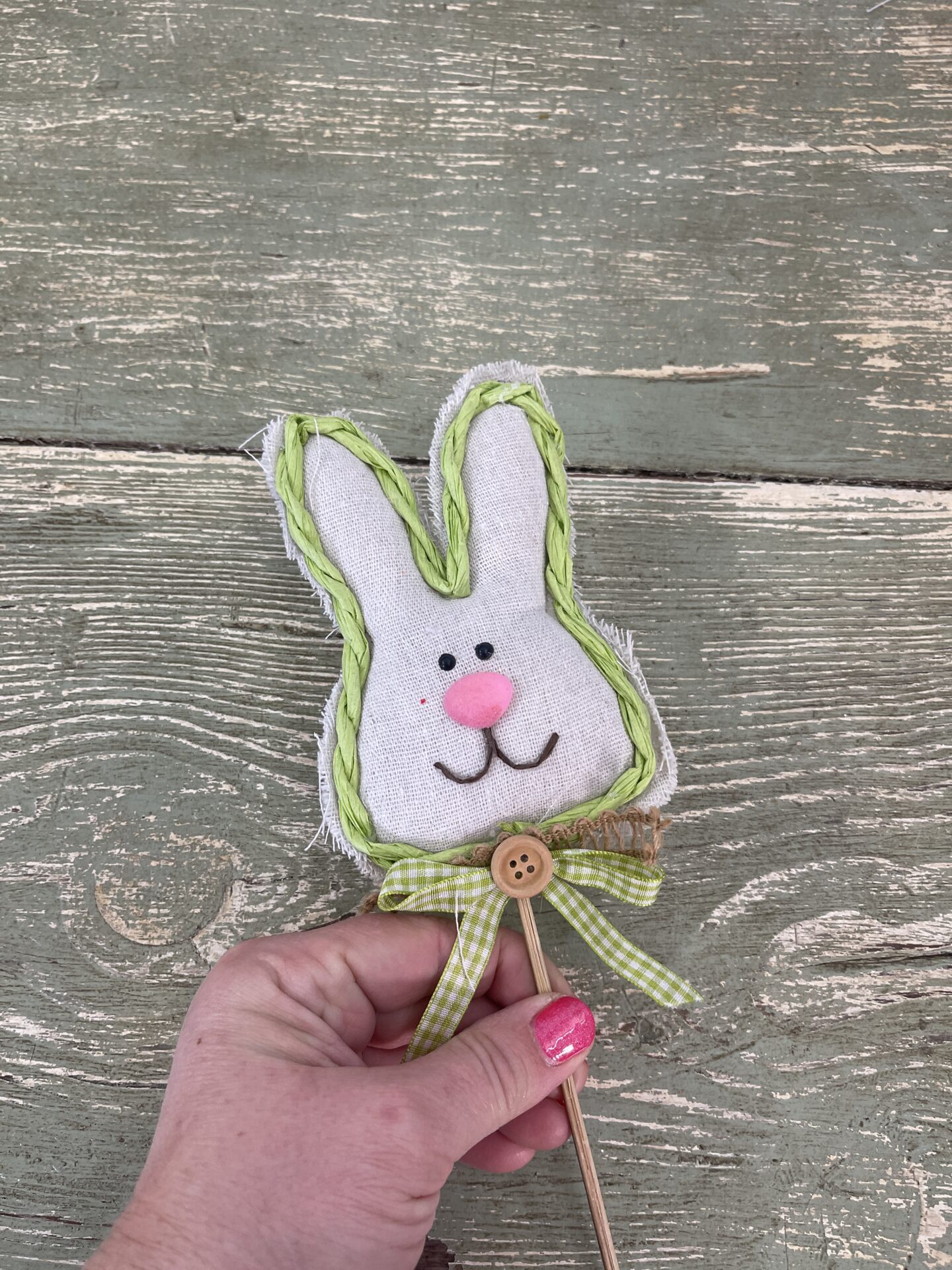 Green Fabric Easter Bunny Head Pick - Kelea's Florals