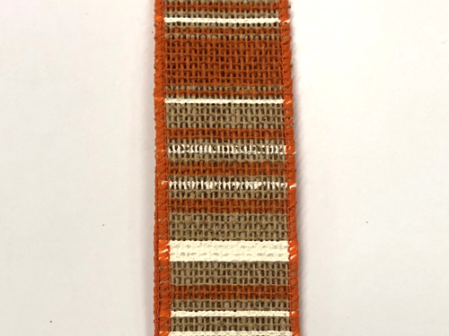 1.5" Orange and Cream Railroad strip on Natural Ribbon on 10 Yard Roll ...