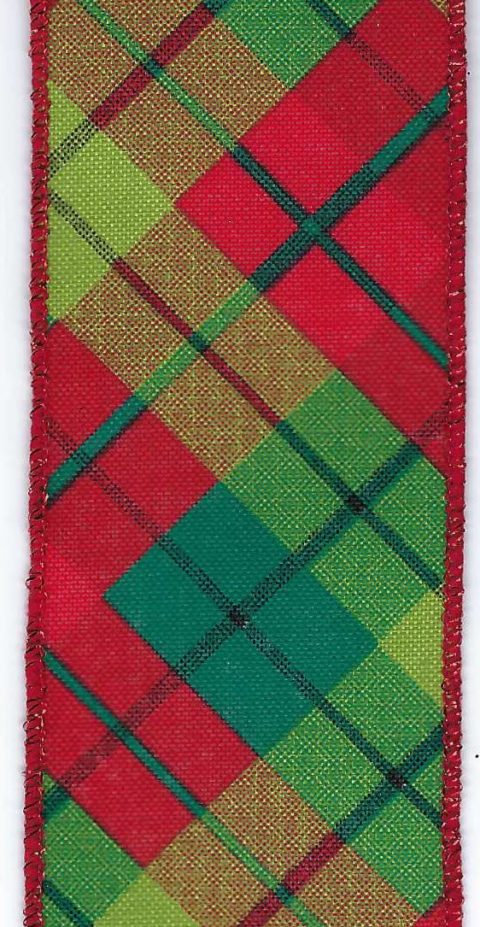 2.5" Red Green Emerald Sally Plaid Ribbon on 10 Yard Roll - Kelea's Florals