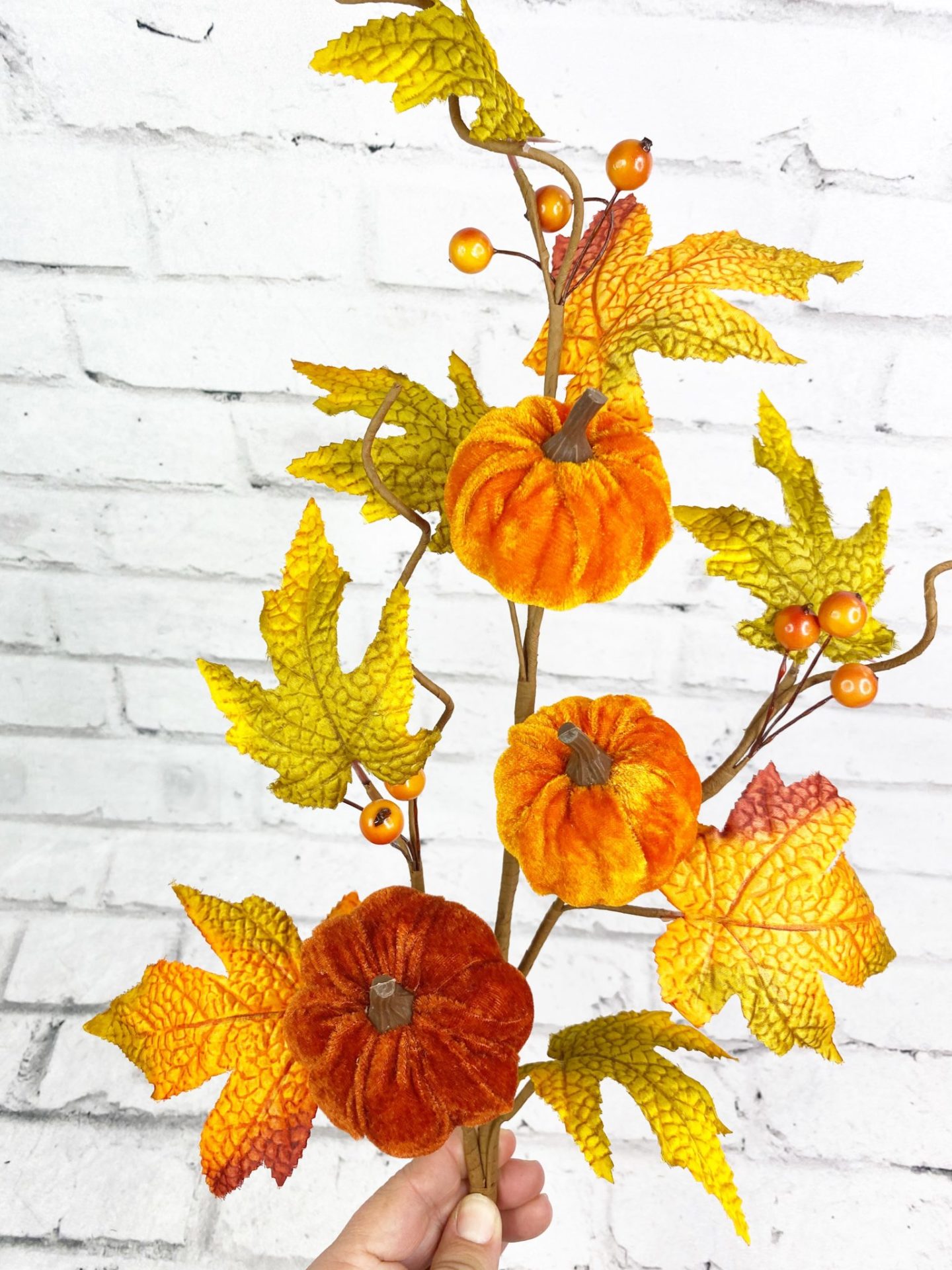 Velvet Pumpkins Stem with Maple Leaves - Kelea's Florals