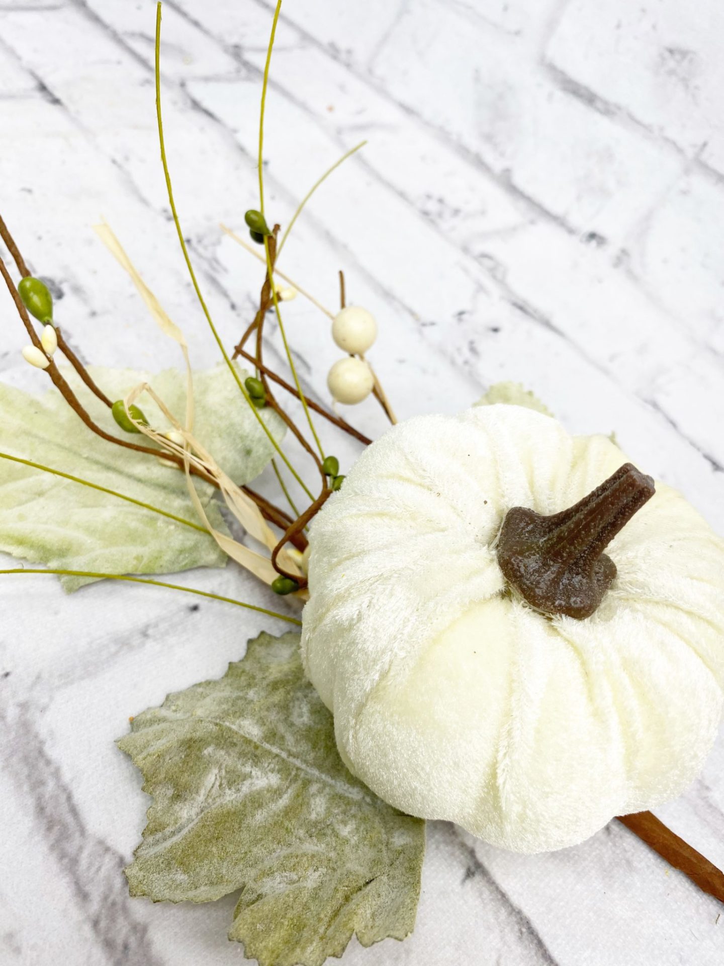 Cream Velvet Pumpkin and Berry leaves Pick - Kelea's Florals