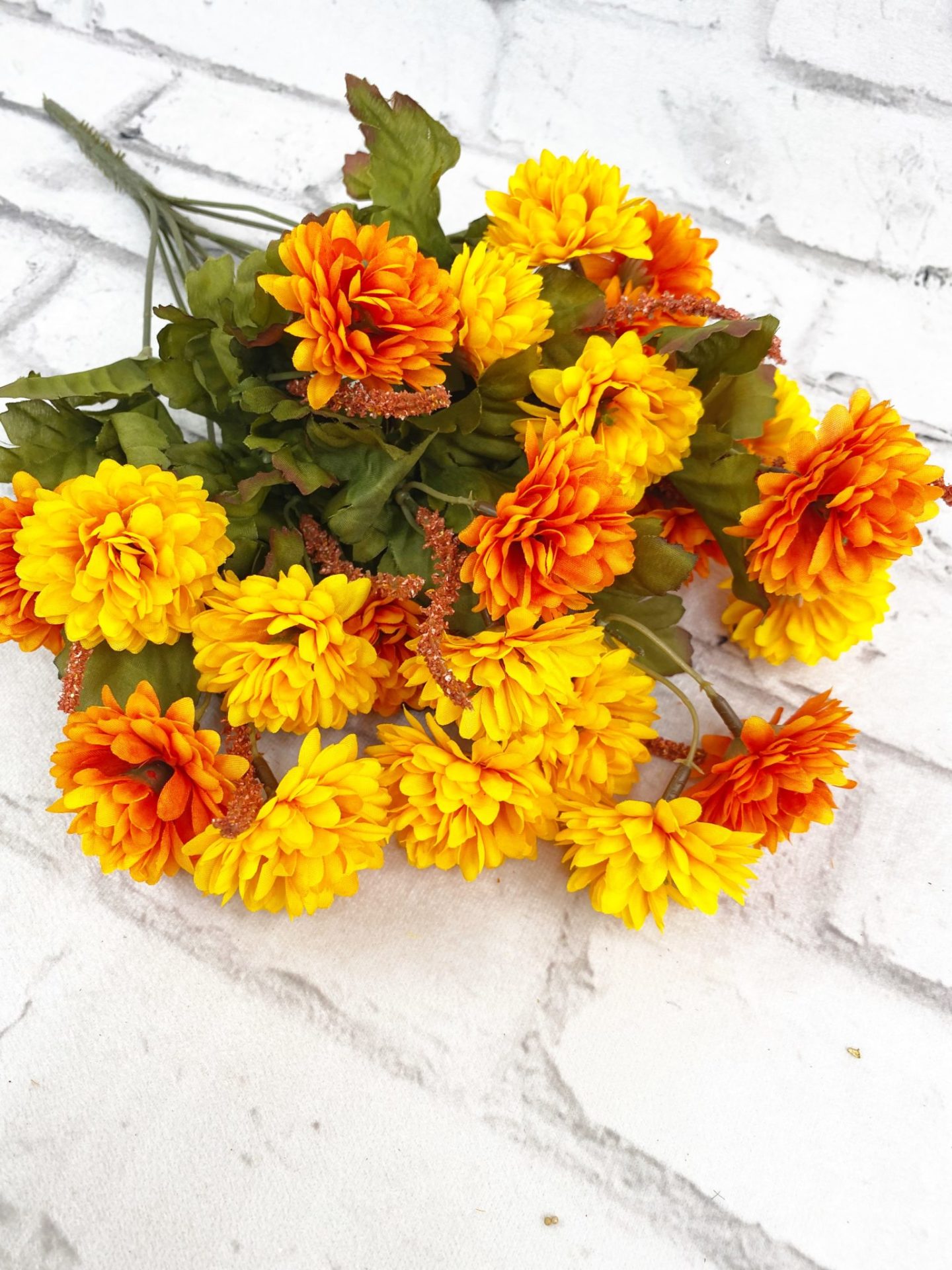 Orange Yellow Pompom Mum Bush - Kelea's Florals