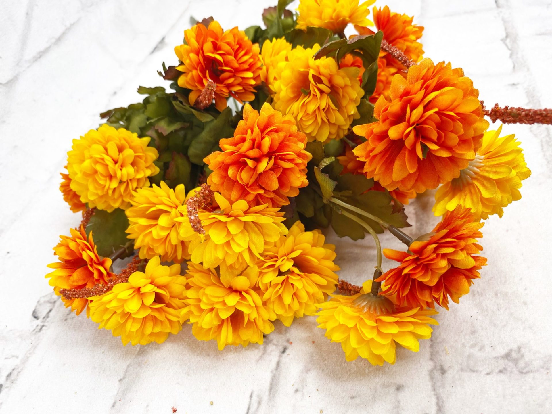 Orange Yellow Pompom Mum Bush - Kelea's Florals
