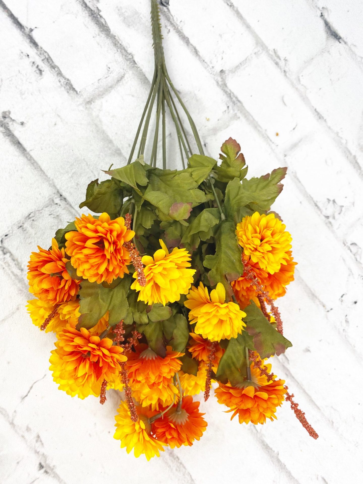 Orange Yellow Pompom Mum Bush - Kelea's Florals