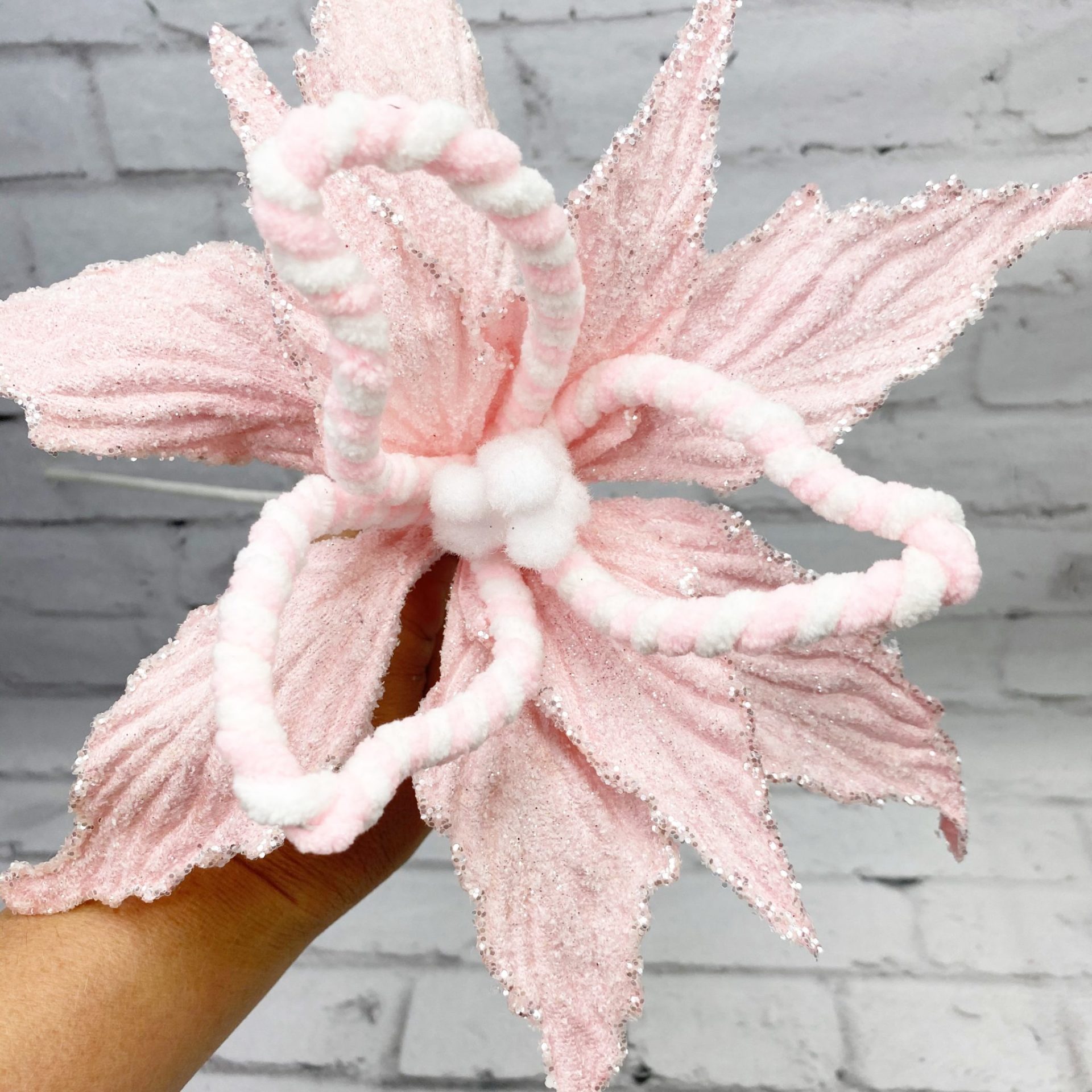 Pink Snow Peppermint Poinsettia Stem - Kelea's Florals