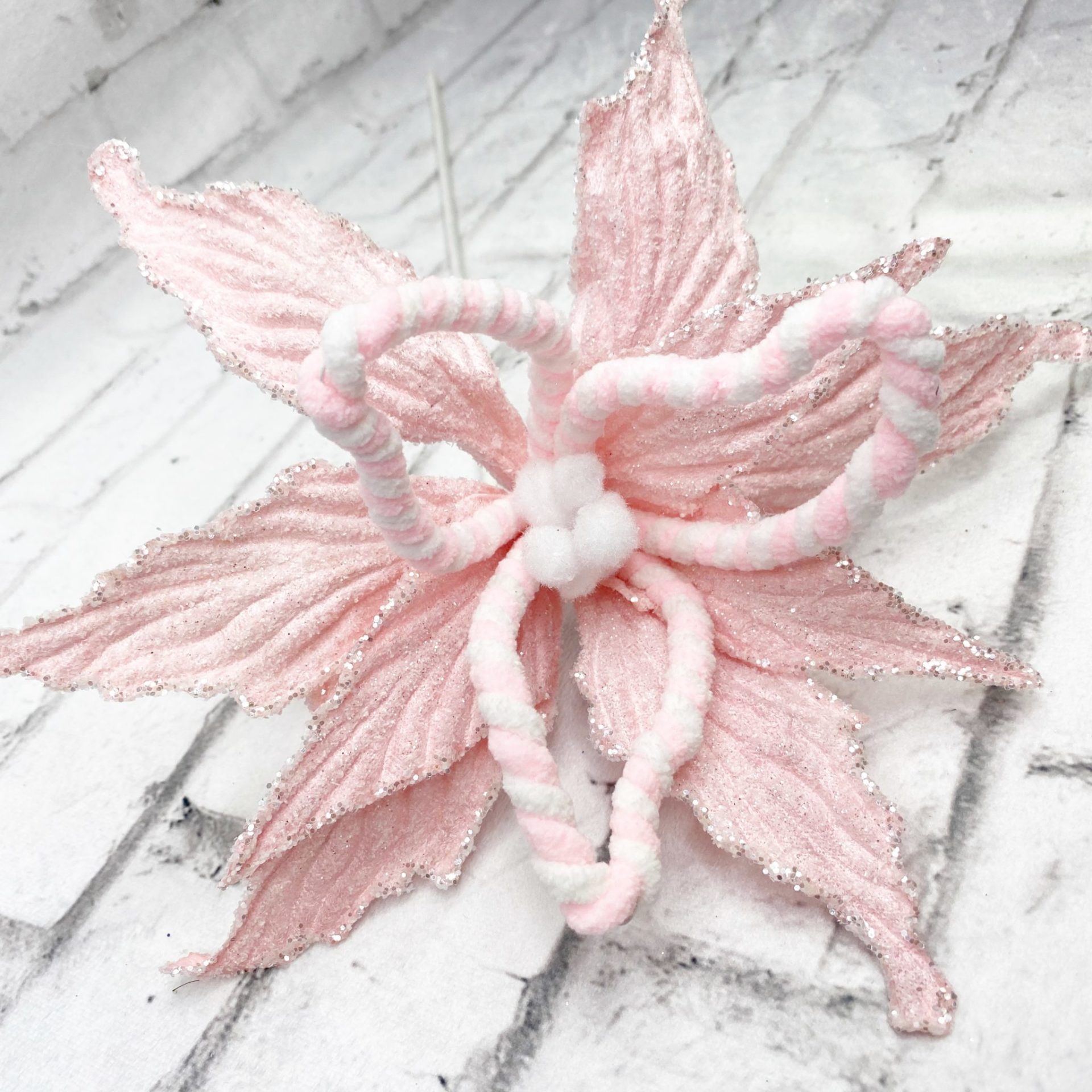 Pink Snow Peppermint Poinsettia Stem - Kelea's Florals