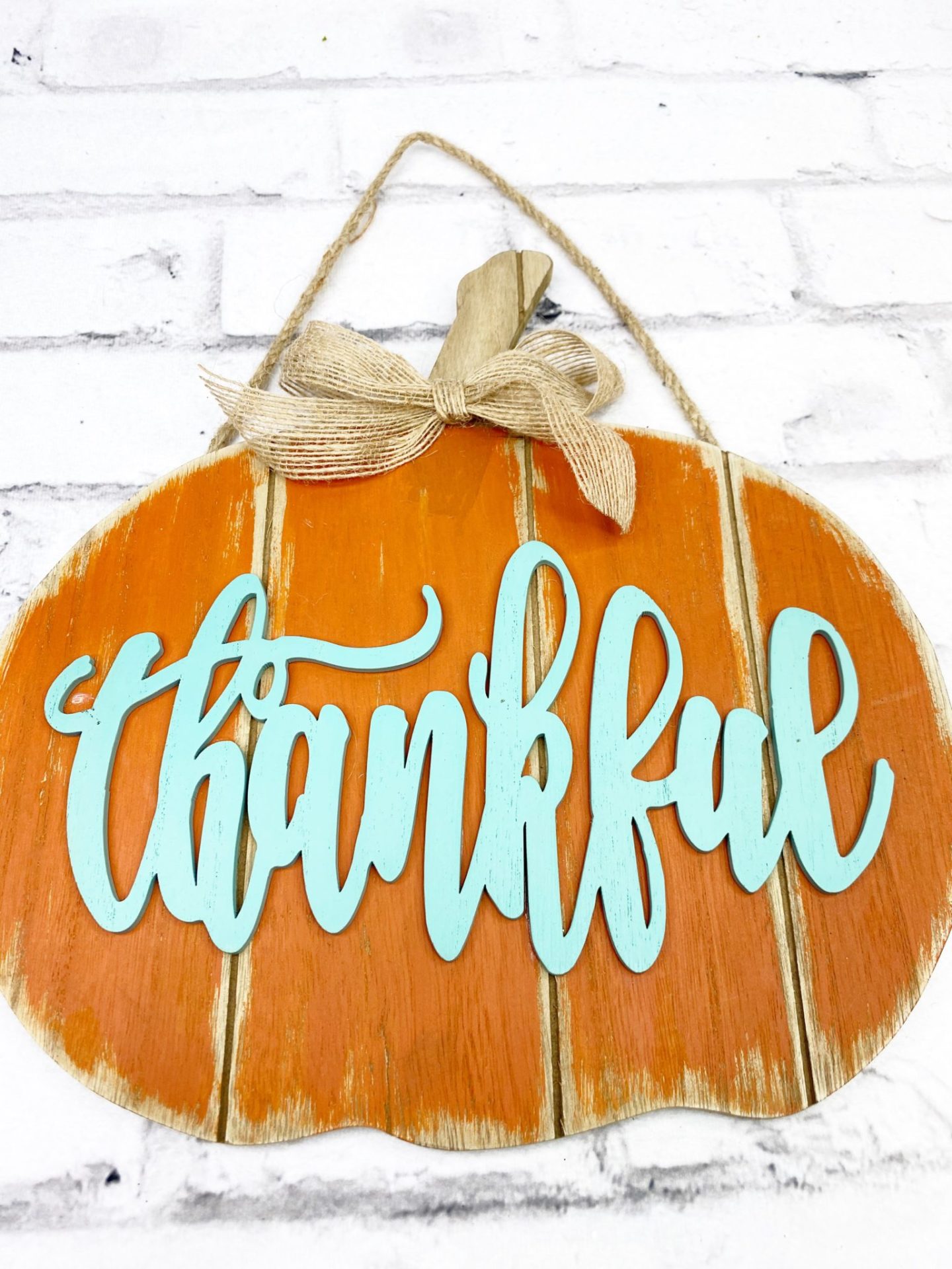 Orange Wooden Thankful Pumpkin Sign - Kelea's Florals