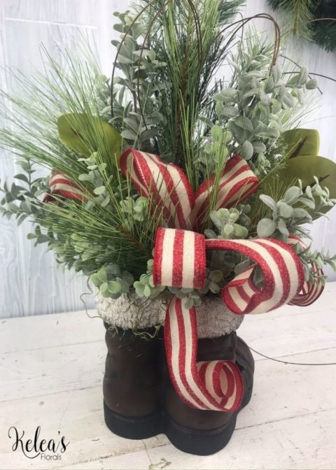 Simple and Rustic DIY Winter Boot Centerpiece - Kelea's Florals