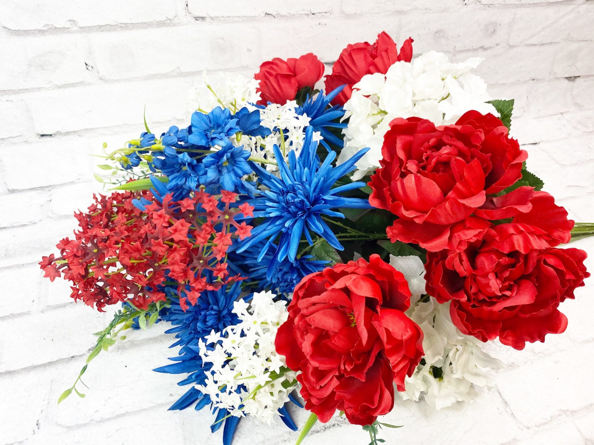 Red White Blue Fuji Mum Lila Delphinium & Hydrangea Mixed Bush - Kelea ...