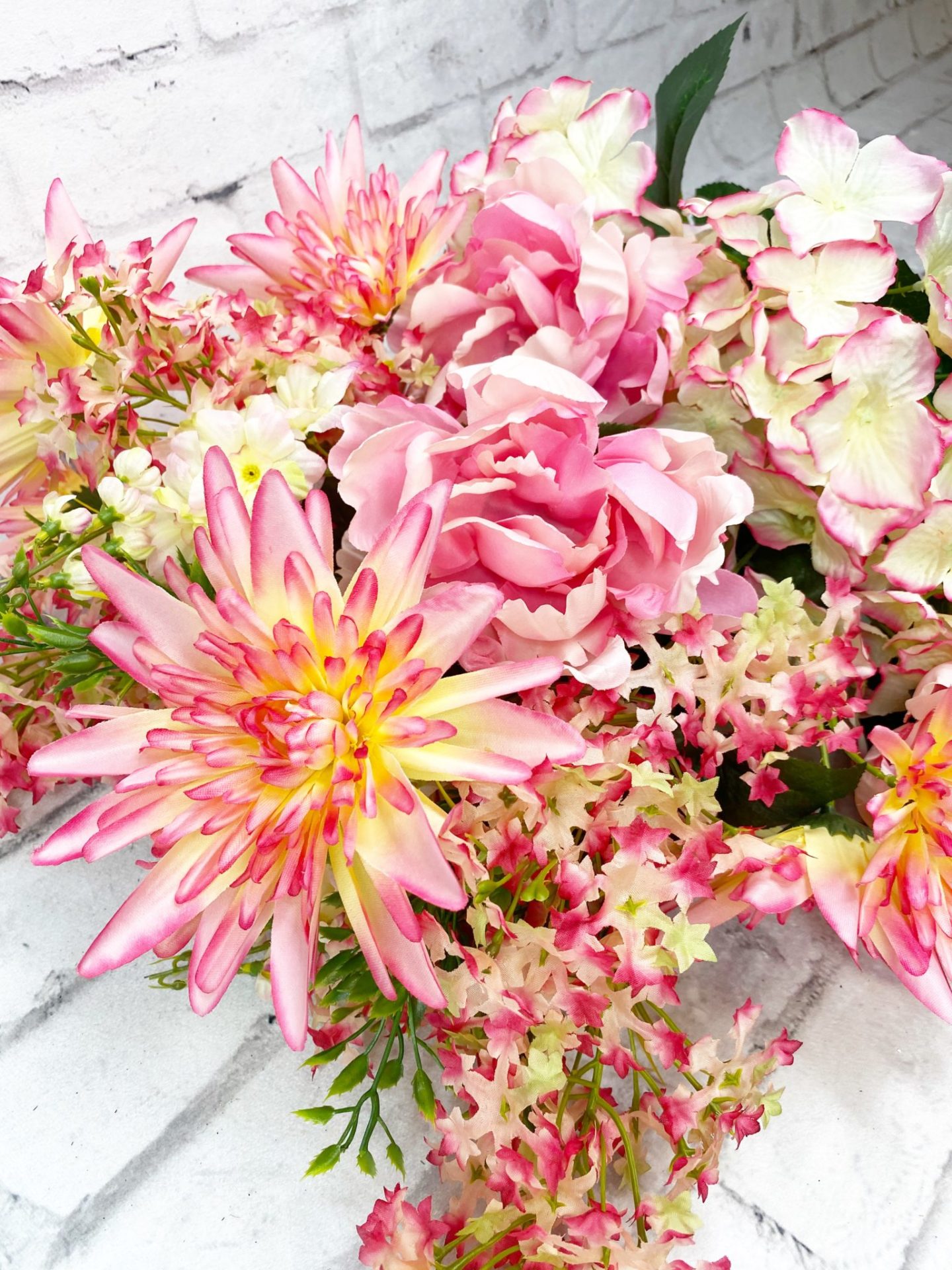 Pink Peony Fuji Mum Lila Delphinium & Hydrangea Mixed Bush - Kelea's ...