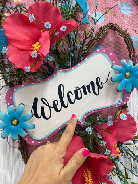 Bright Blue Welcome Sign - Kelea's Florals