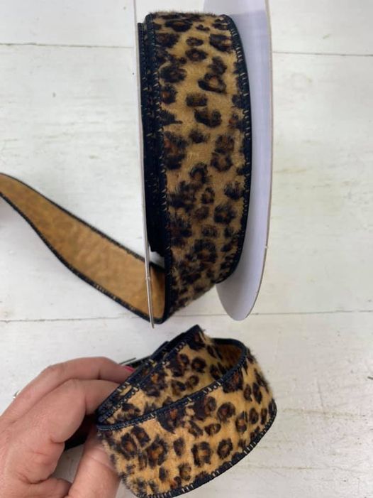1.5" Cheetah Plush Furry Wired Ribbon on a 20 Yard Roll - Kelea's Florals