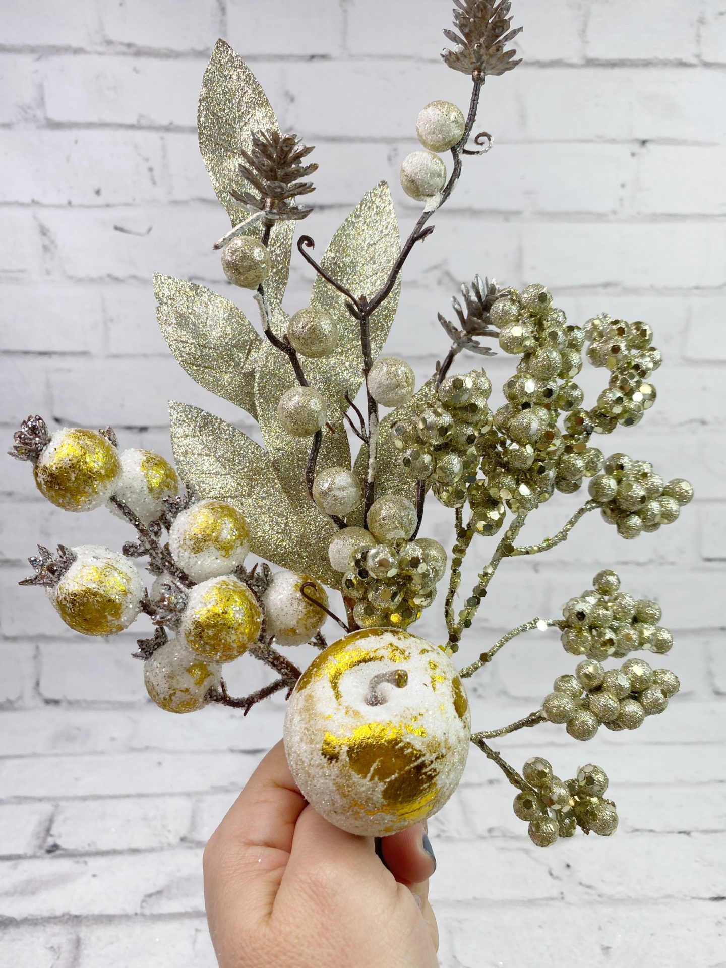 Gold White Christmas Pick - Kelea's Florals