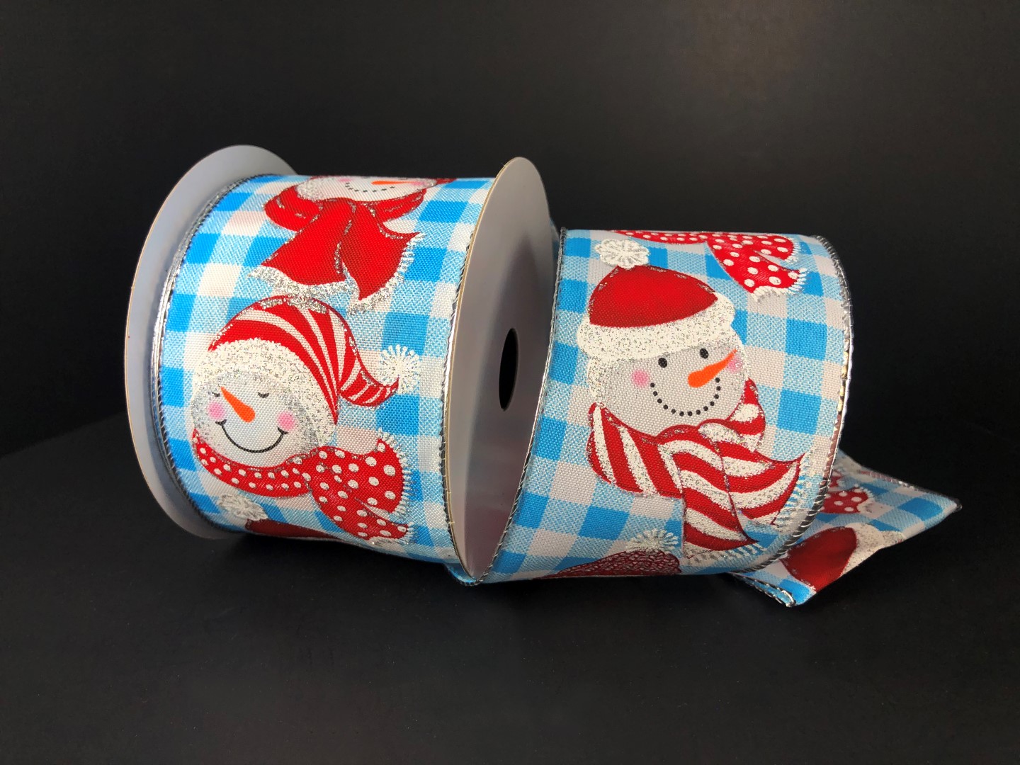 2.5" Light Blue and White Check Snowman Ribbon on a 10 Yard Roll ...