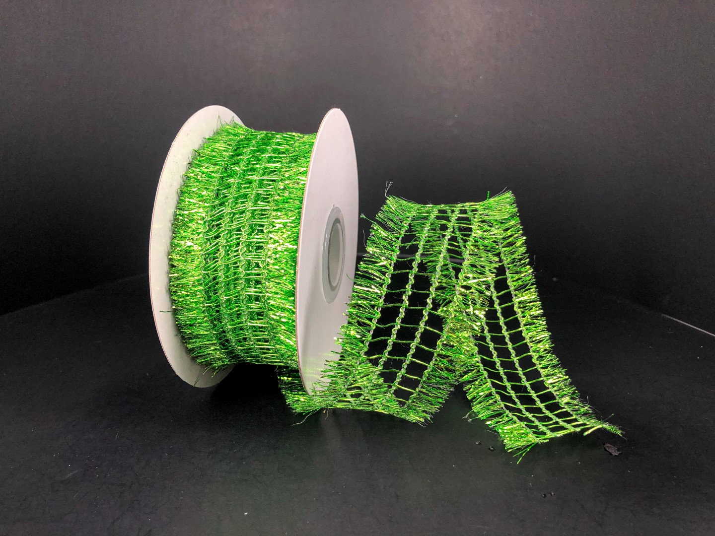 1.5" Lime Metallic Frayed Edge Open Weave Ribbon on a 10 Yard Roll ...