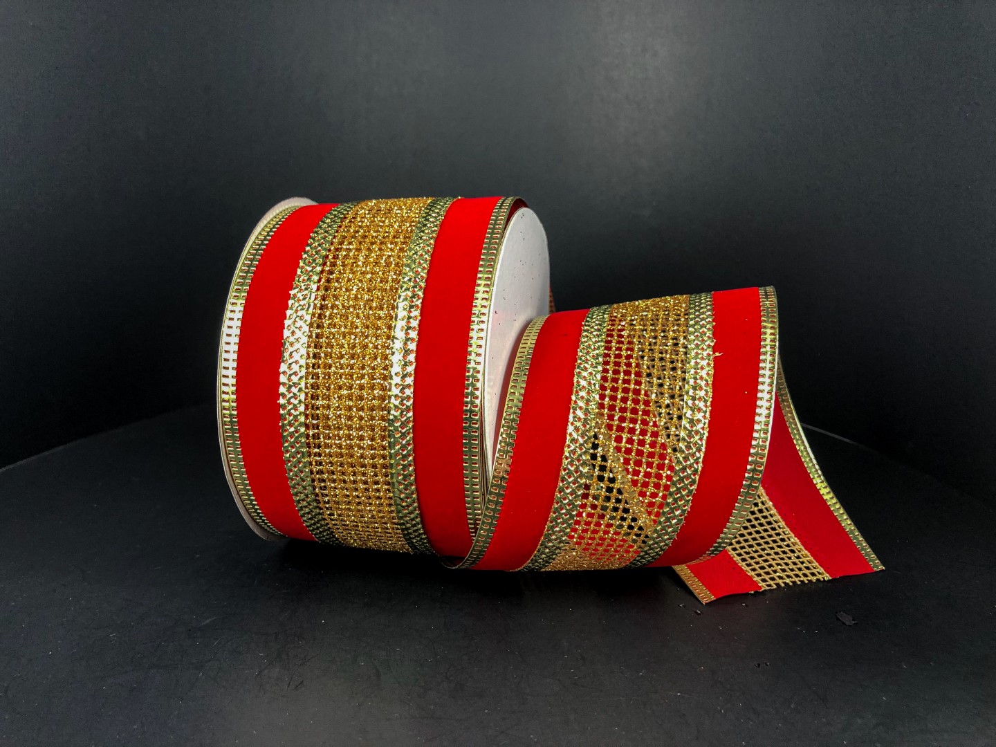 2.5" Red Velvet with Gold Net Center Ribbon on a 10 Yard Roll - Kelea's ...