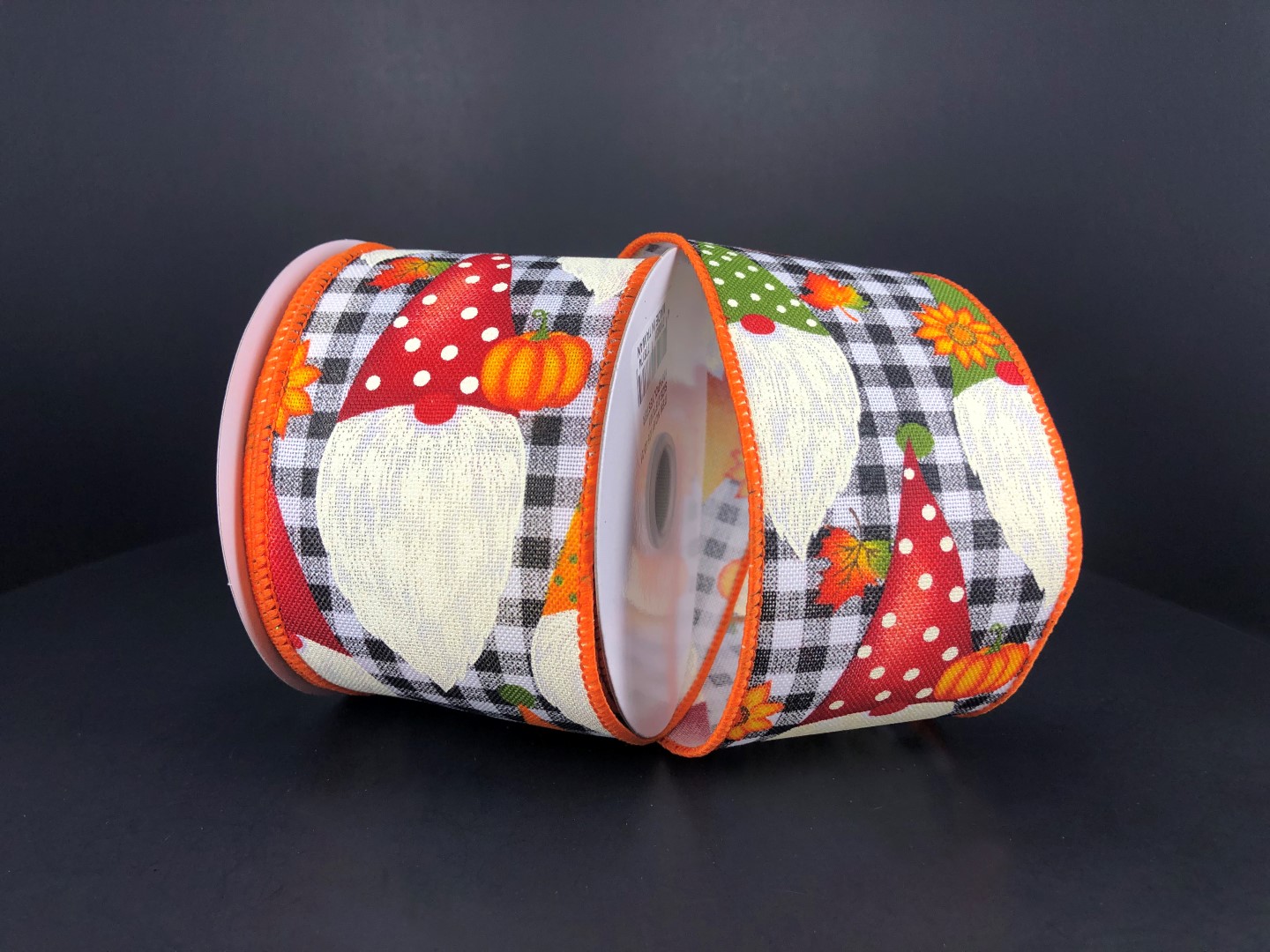 2.5" Black & White Plaid with Fall Gnomes Ribbon on a 10 Yard Roll ...