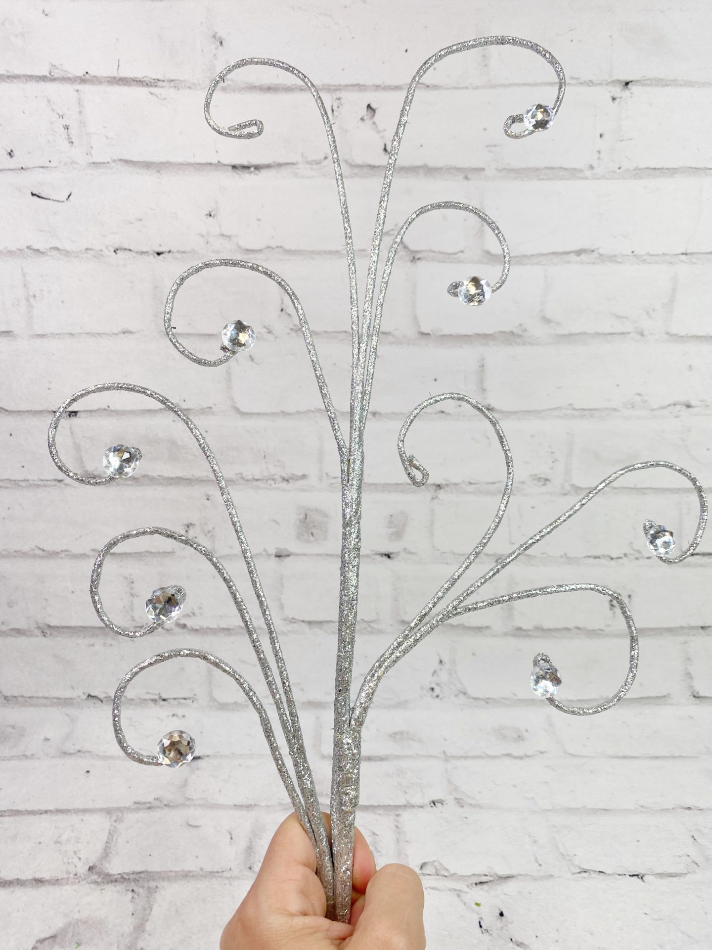 Silver Glittered with Diamond Stem - Kelea's Florals