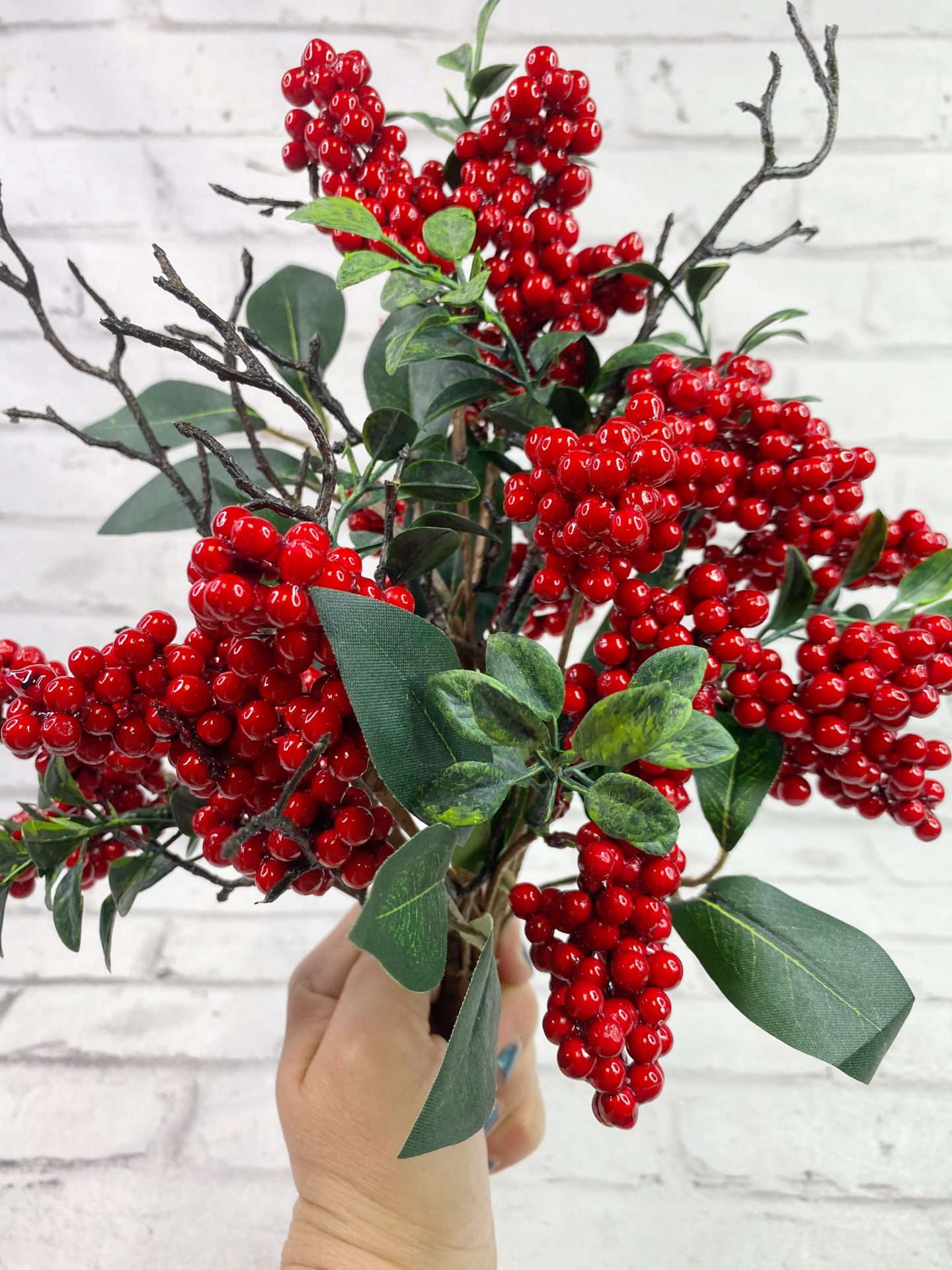 Small Red Berry with leaves and twigs Bush - Kelea's Florals