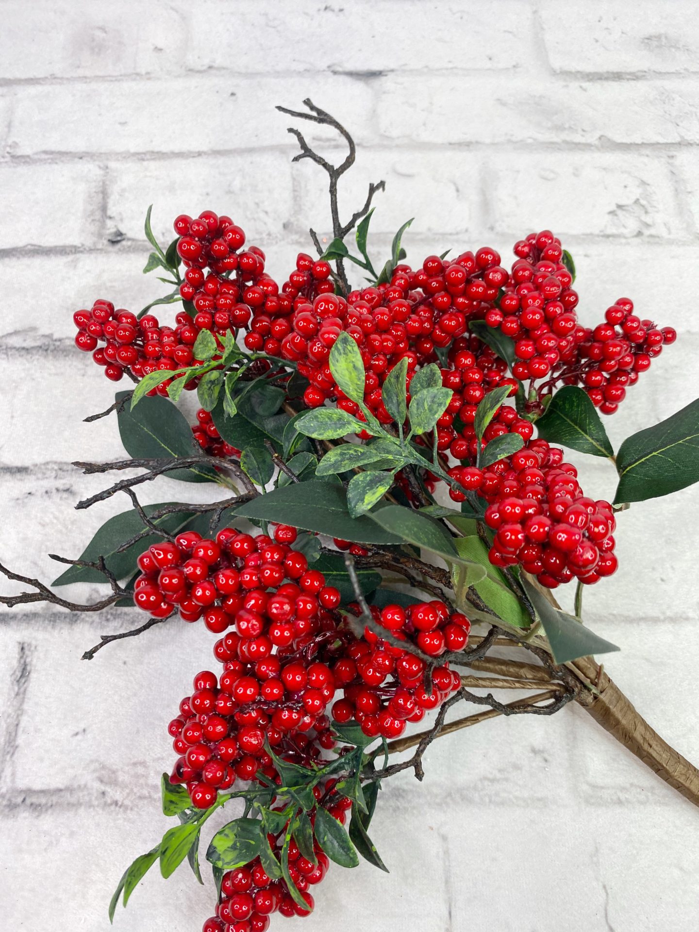 Small Red Berry with leaves and twigs Bush - Kelea's Florals