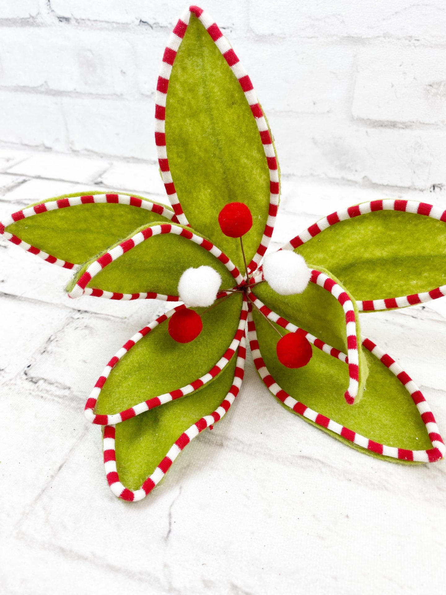 Red White Green Velvet Peppermint Edge Poinsettia Pick - Kelea's Florals