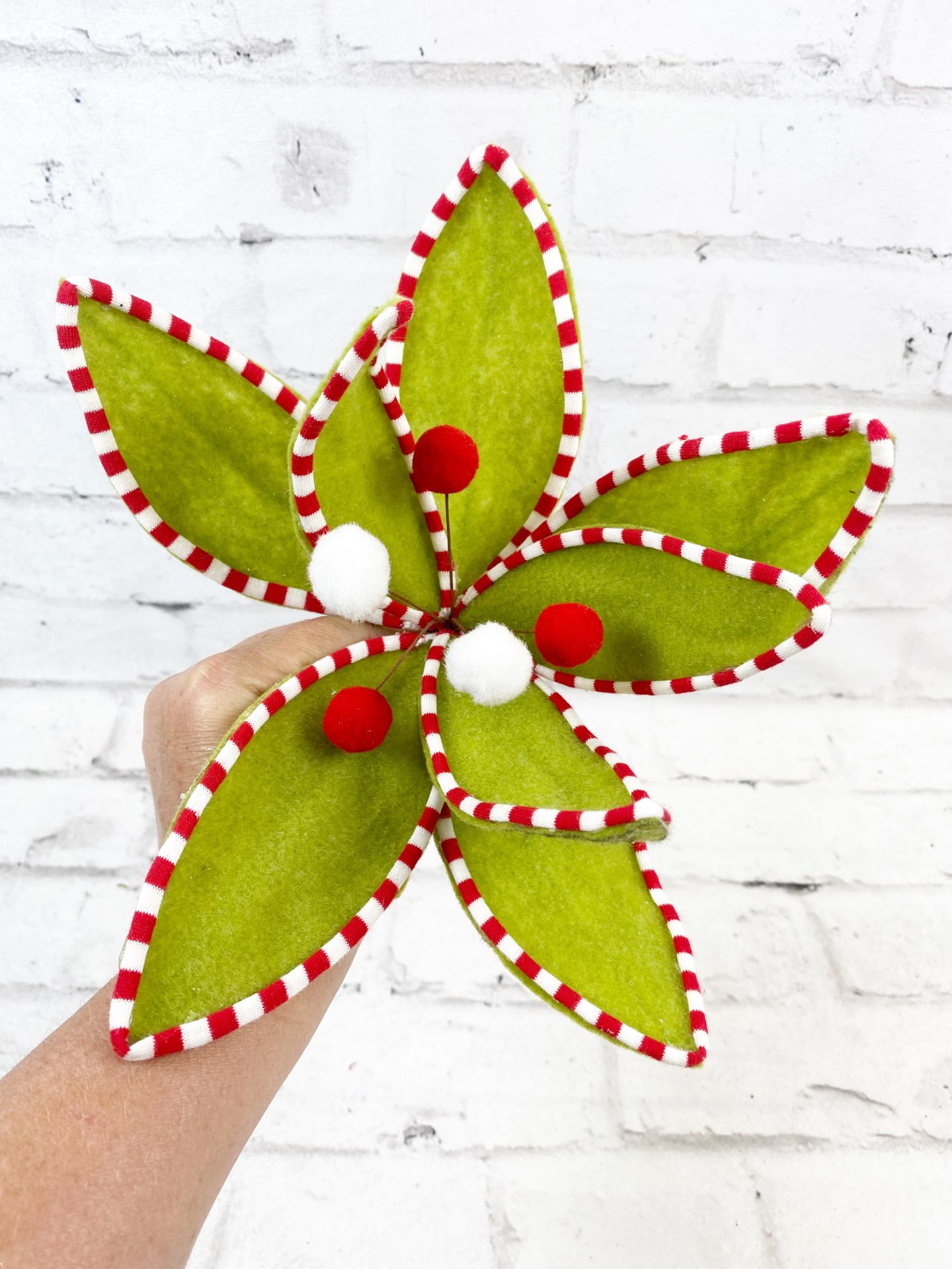 Red White Green Velvet Peppermint Edge Poinsettia Pick - Kelea's Florals