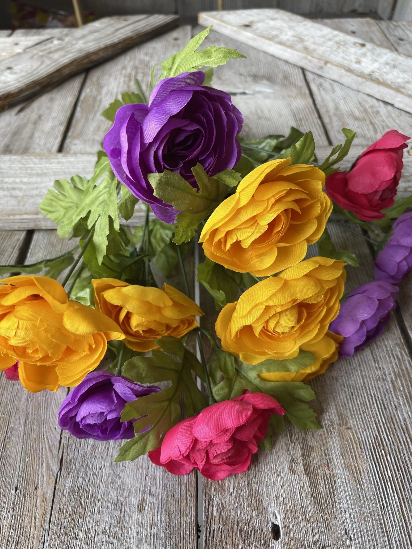 Bright Pink Purple Yellow Ranunculus Bush - Kelea's Florals