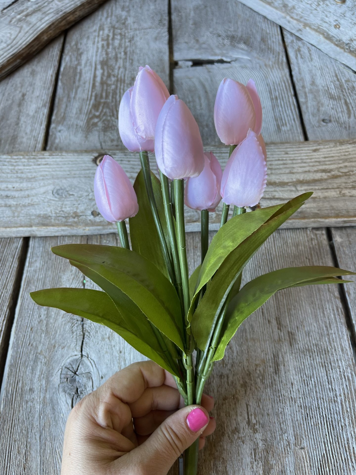 13" Light Pink Tulip Bush with 9 heads - Kelea's Florals