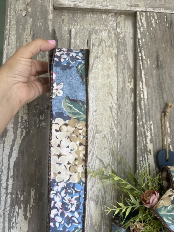 2.5" Cotton with Blue Hydrangeas Ribbon on a 10 Yard Roll - Kelea's Florals