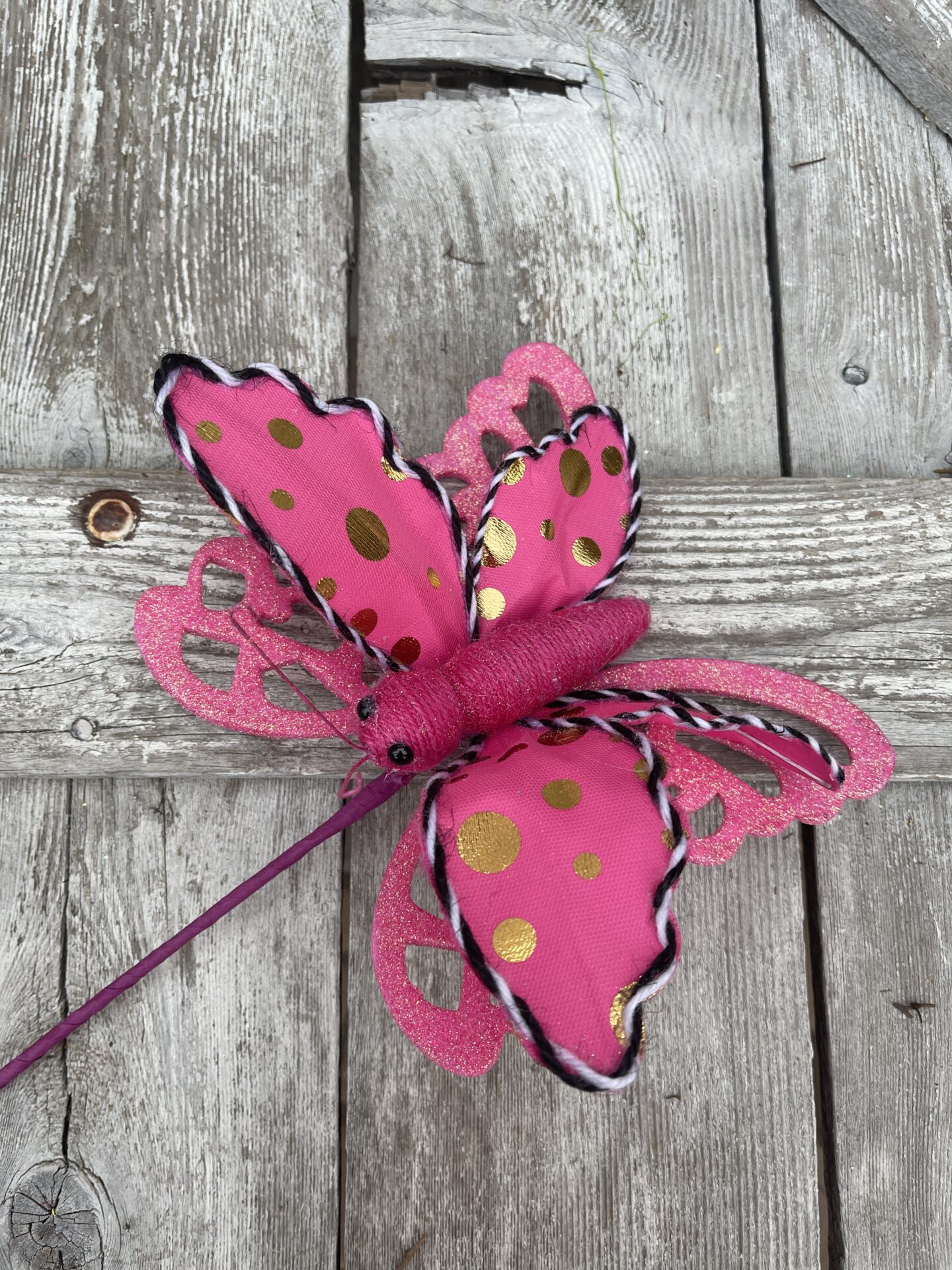 Dark Pink Polkadot Butterfly Pick - Kelea's Florals