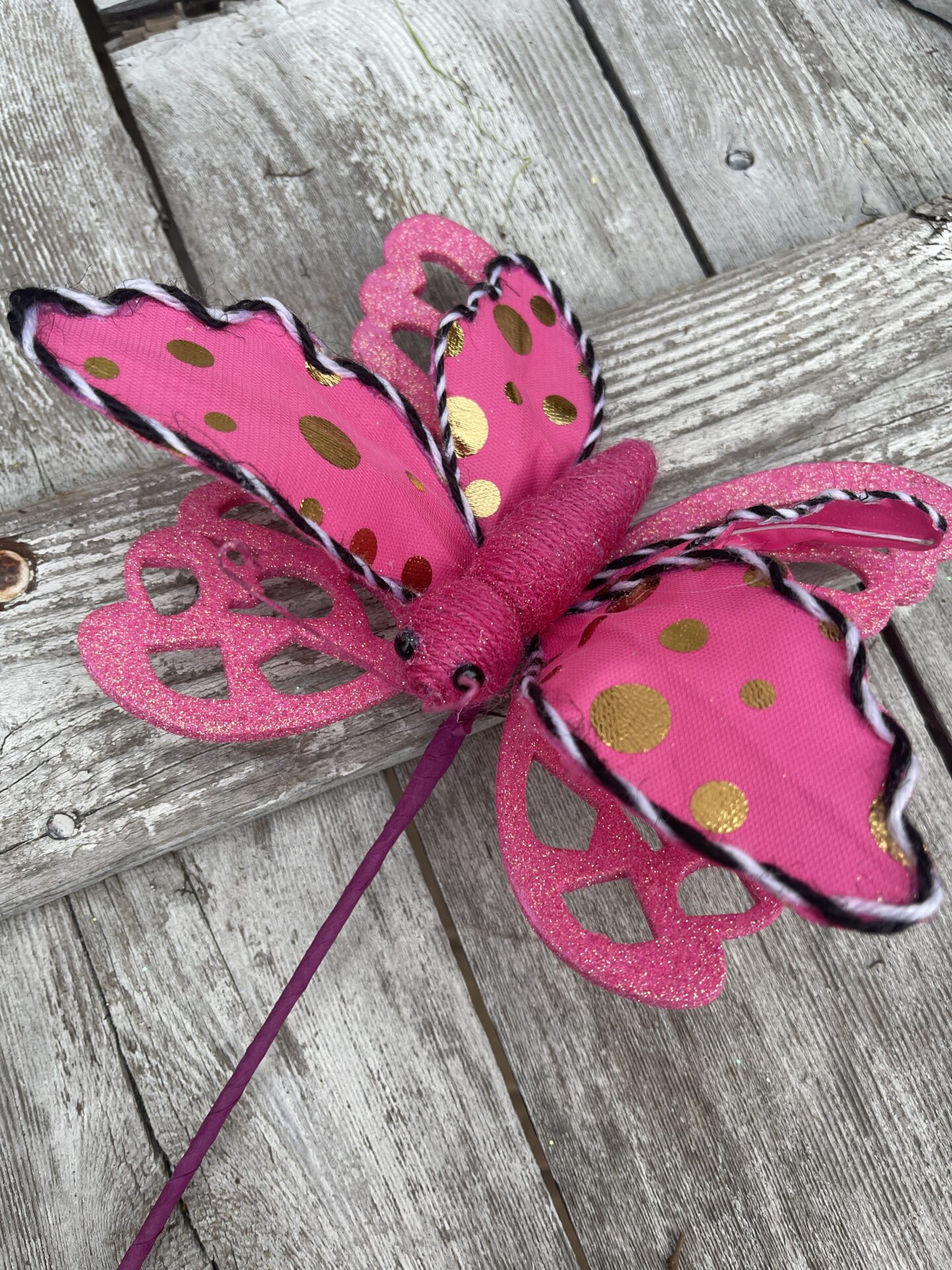 Dark Pink Polkadot Butterfly Pick - Kelea's Florals