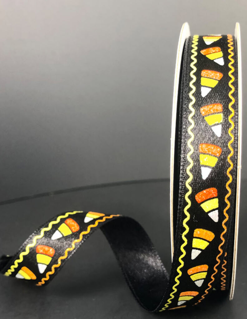 5/8" Black with Candy Corn Ribbon 10 Yard Roll - Kelea's Florals