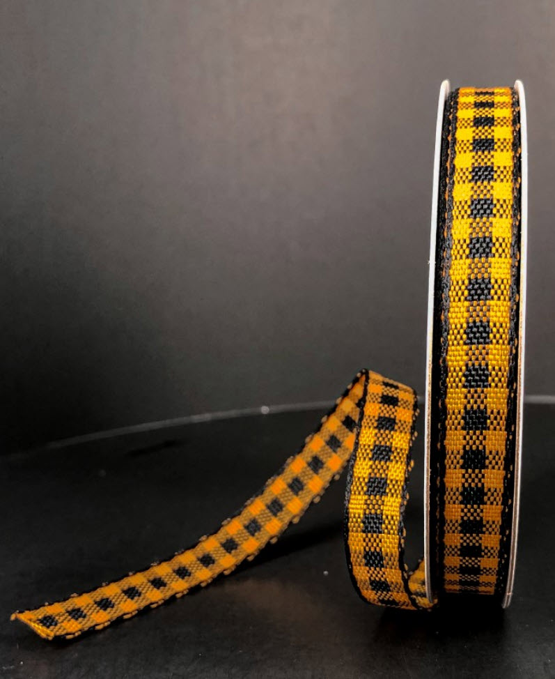 3/8" Orange Black Country Gingham Ribbon 25 Yard Roll - Kelea's Florals