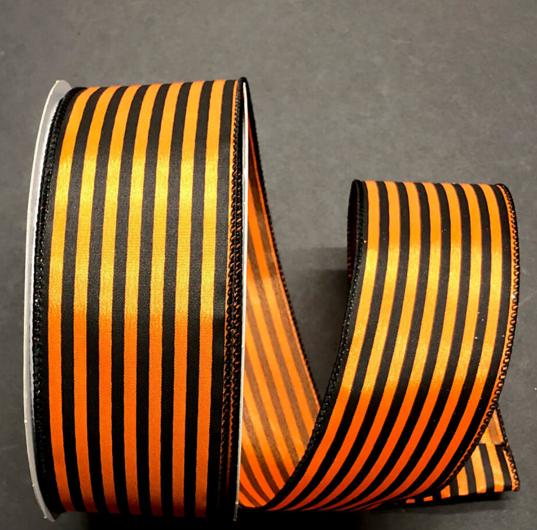 2.5" Orange Black Stripe Ribbon 50 Yard Roll - Kelea's Florals