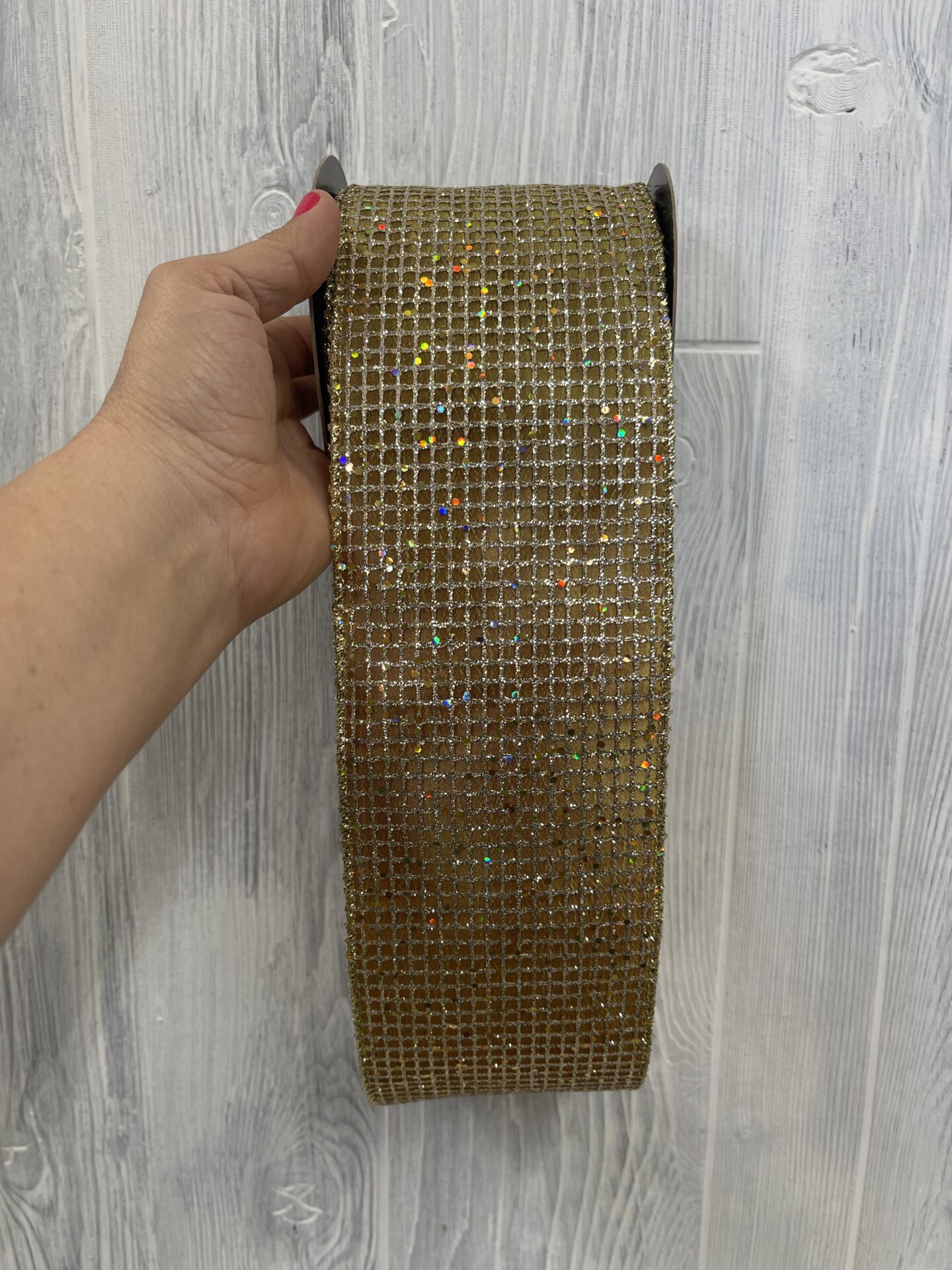 4" Platinum/Talisman Taffeta Glitter Mesh Wired Ribbon - Kelea's Florals