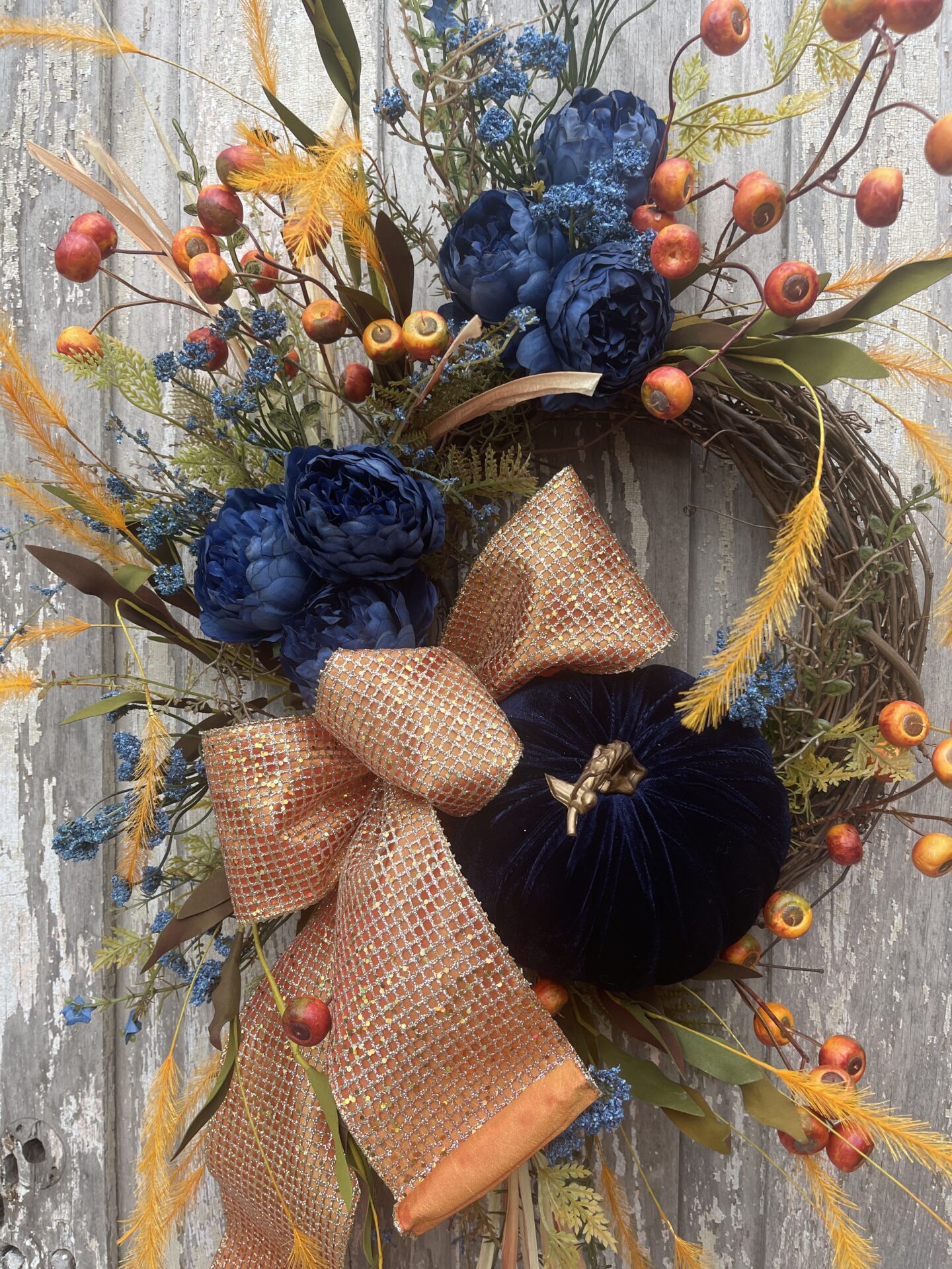Rustic Glam in Blue Fall Wreath Supply Lists - Kelea's Florals