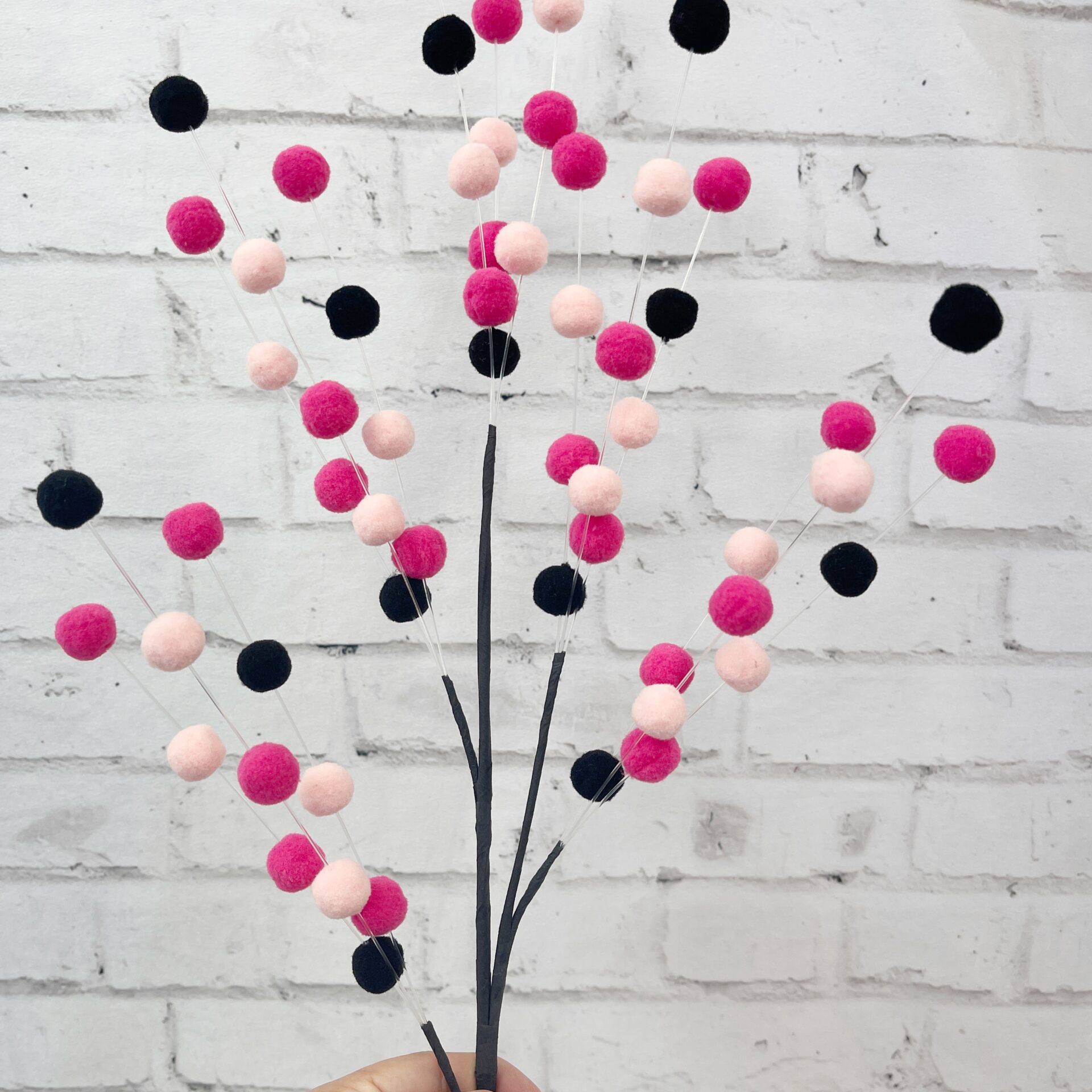 Fuchsia Pink Black Felt Ball Spray - Kelea's Florals