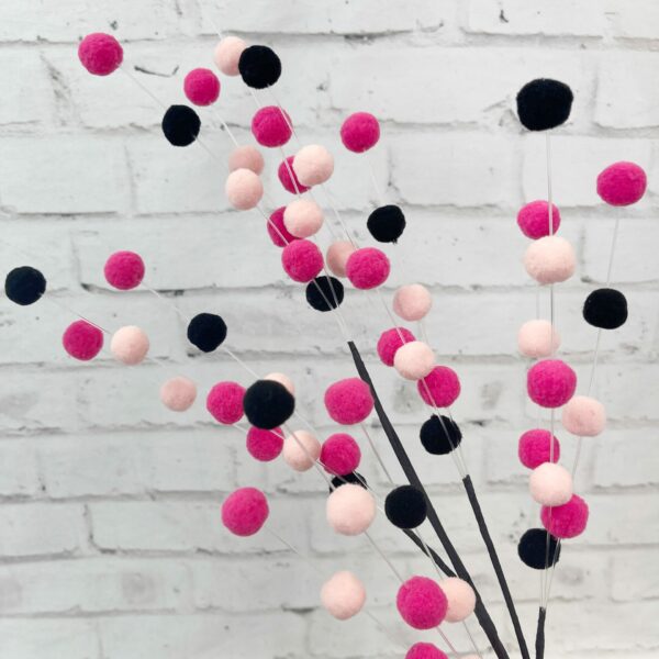 Fuchsia Pink Black Felt Ball Spray - Kelea's Florals