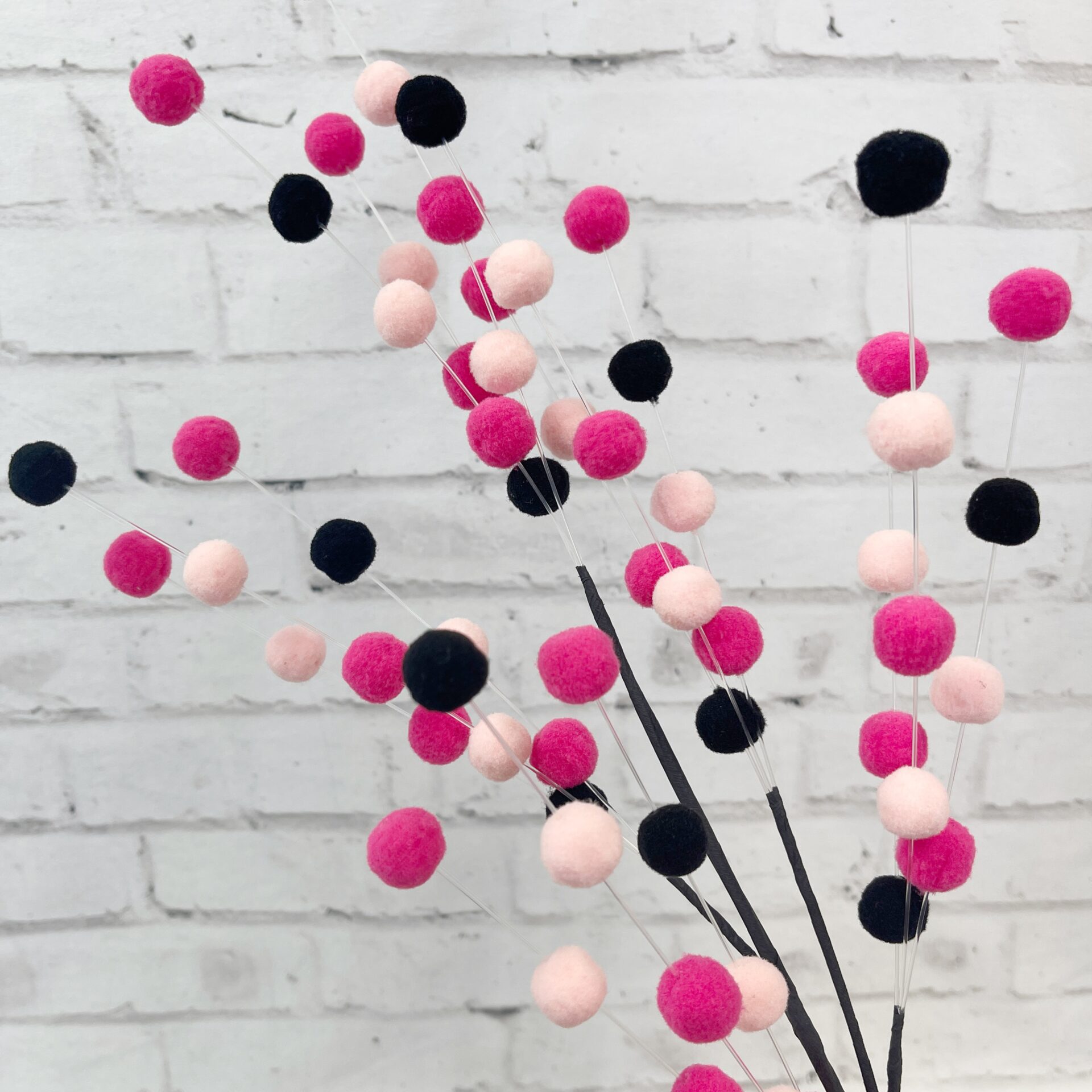 Fuchsia Pink Black Felt Ball Spray - Kelea's Florals