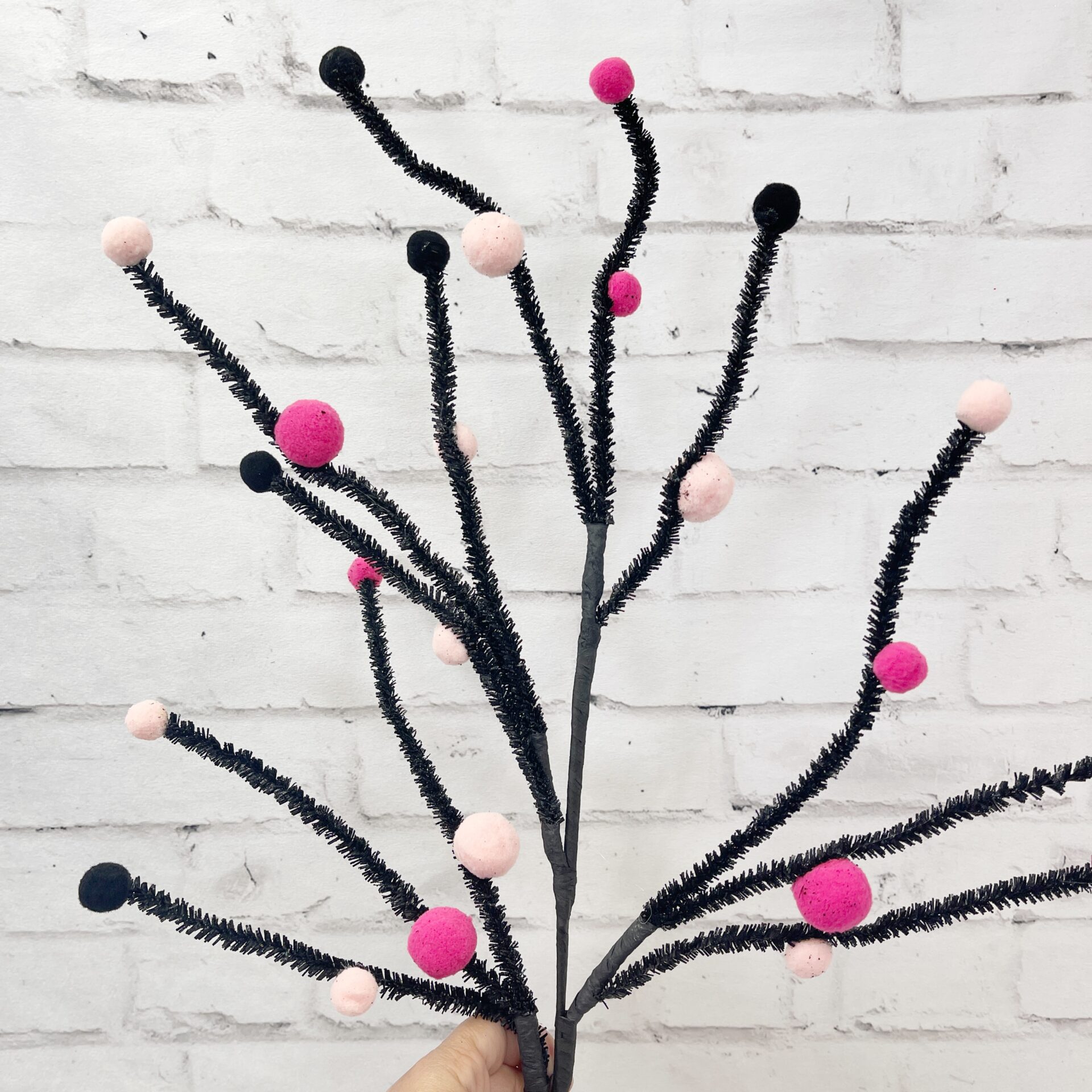 Fuchsia Pink Black Felt Ball Twig Spray - Kelea's Florals
