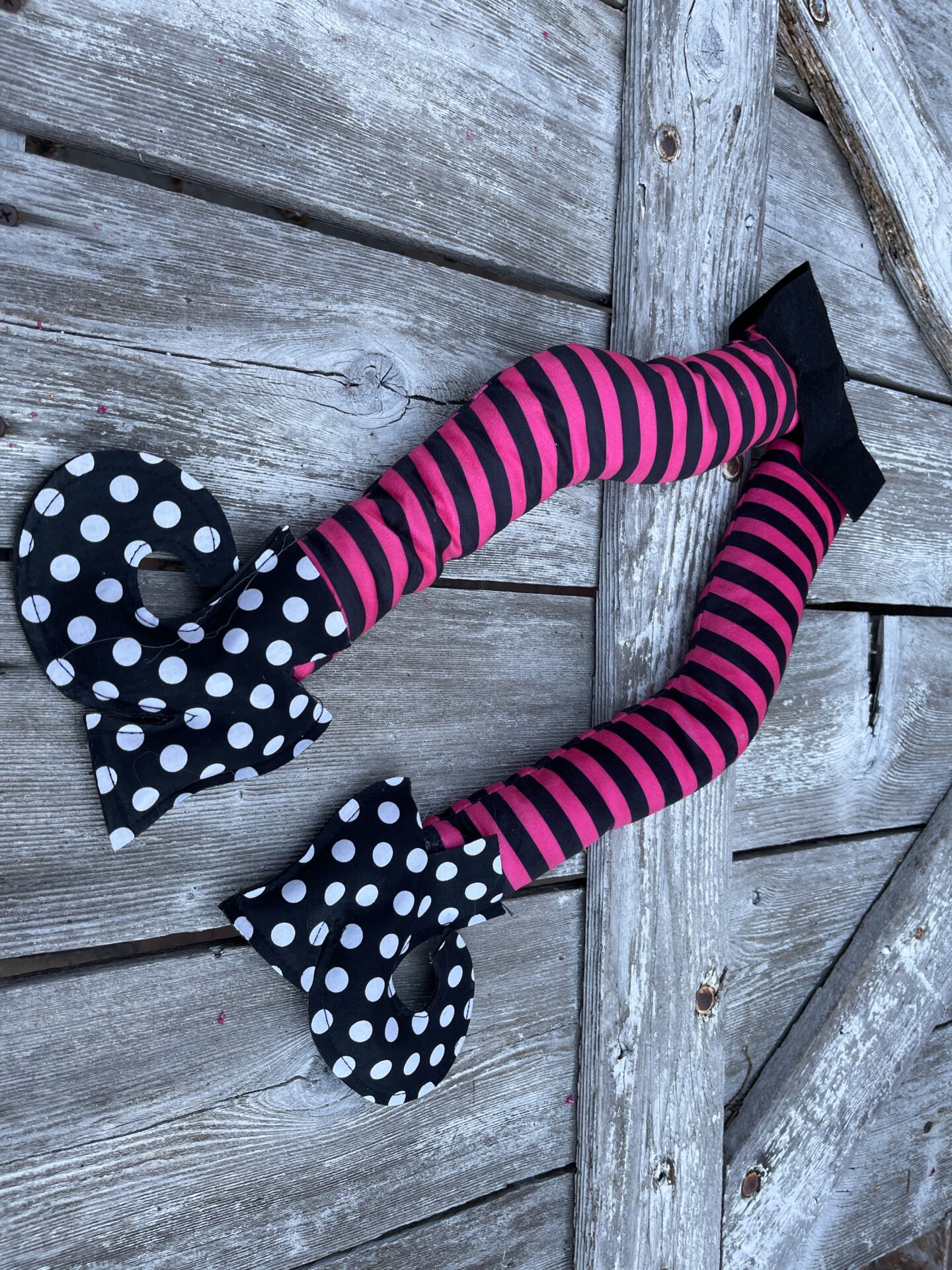 Pink and Black Plush Stripe Polka dot Witch Legs - Kelea's Florals
