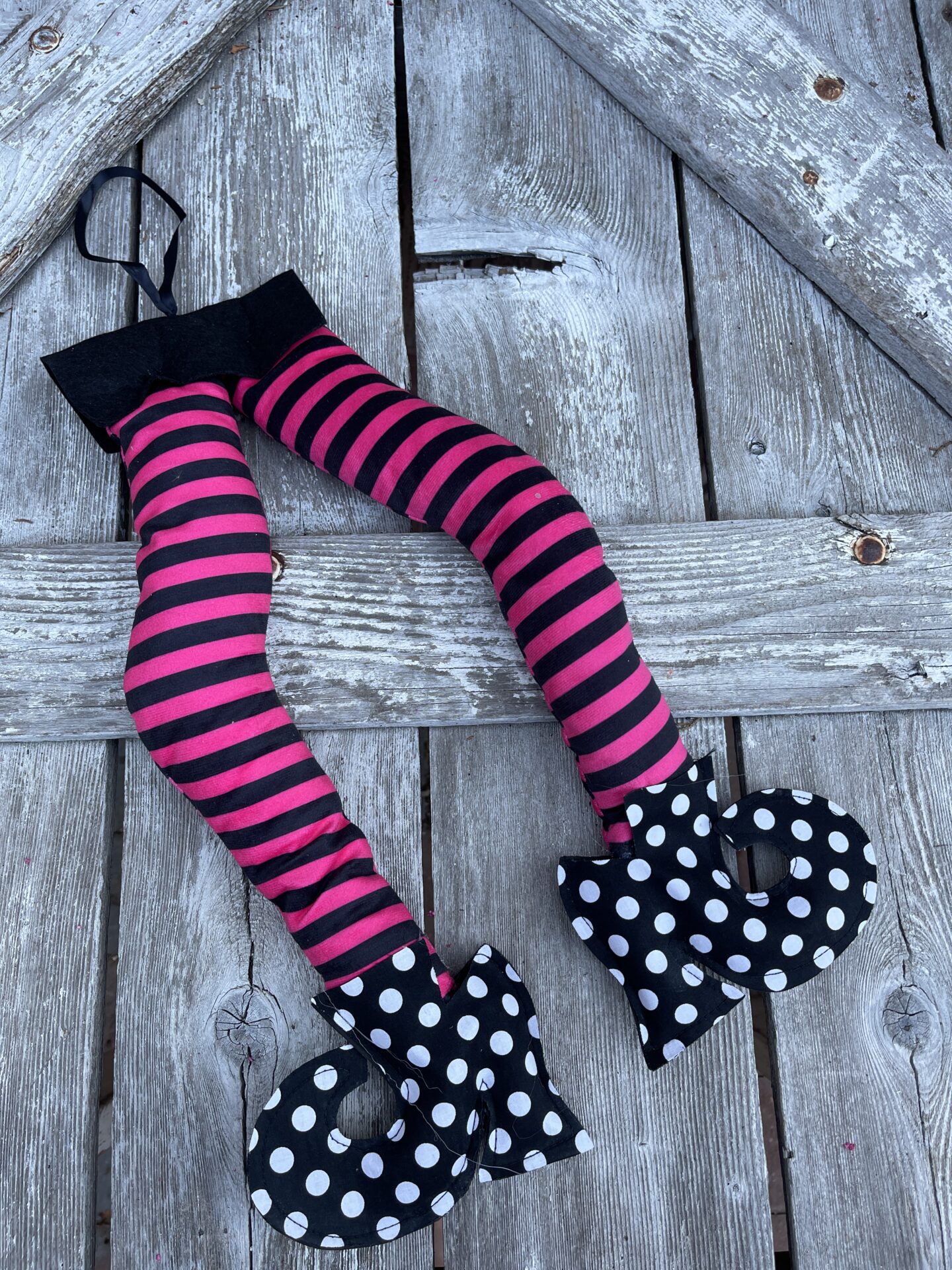 Pink and Black Plush Stripe Polka dot Witch Legs - Kelea's Florals