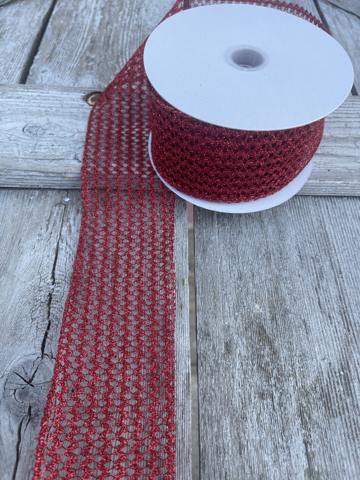 2.5" Red Squiggle Glitter Net Ribbon on a 10 Yard Roll - Kelea's Florals